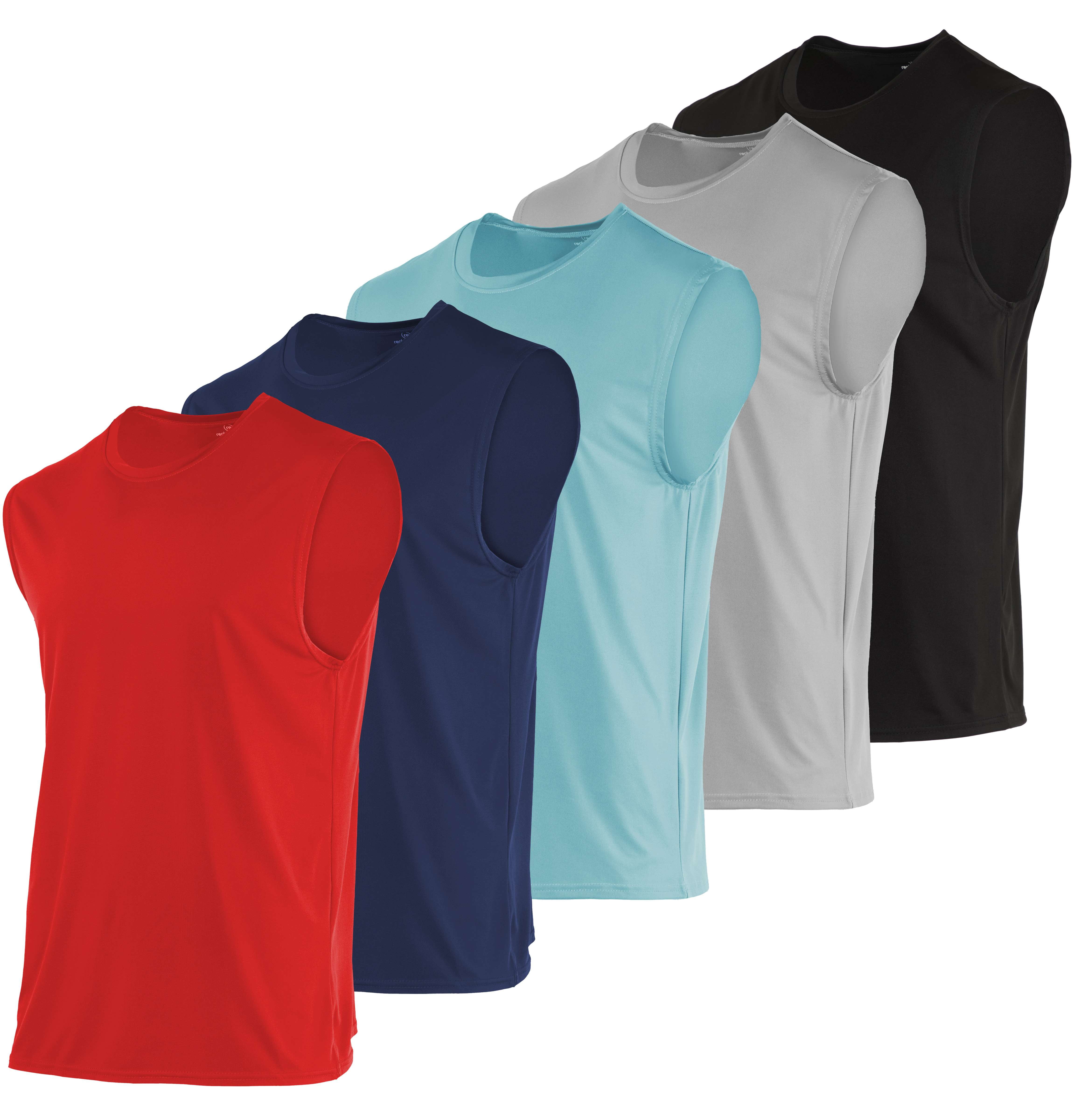 Real Essentials 3 & 5 Pack: Men's Dry-Fit Active Muscle Tank Top ...
