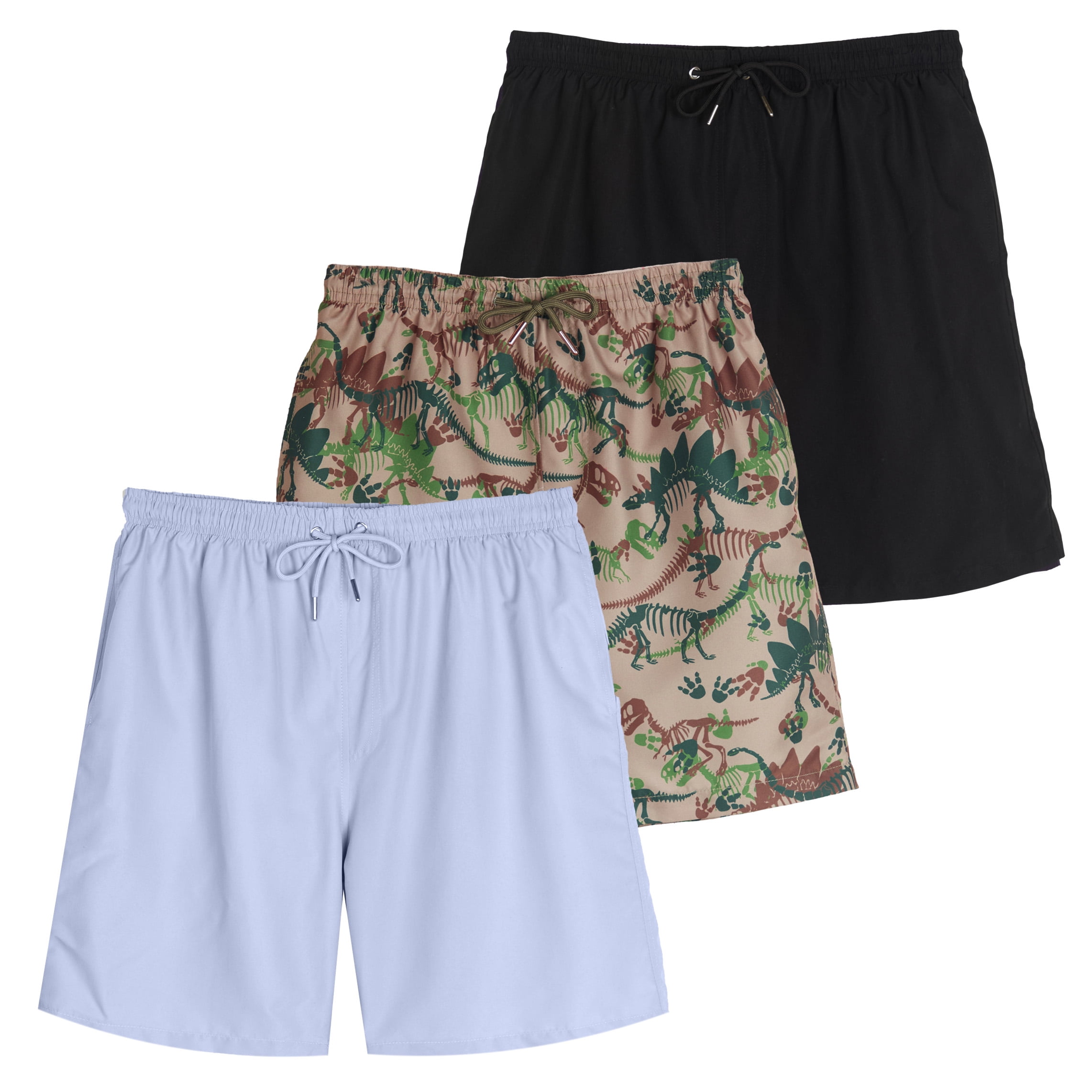 Real Essentials 3-Pack: Boy's Swim Board Shorts Trunks with Drawstring ...