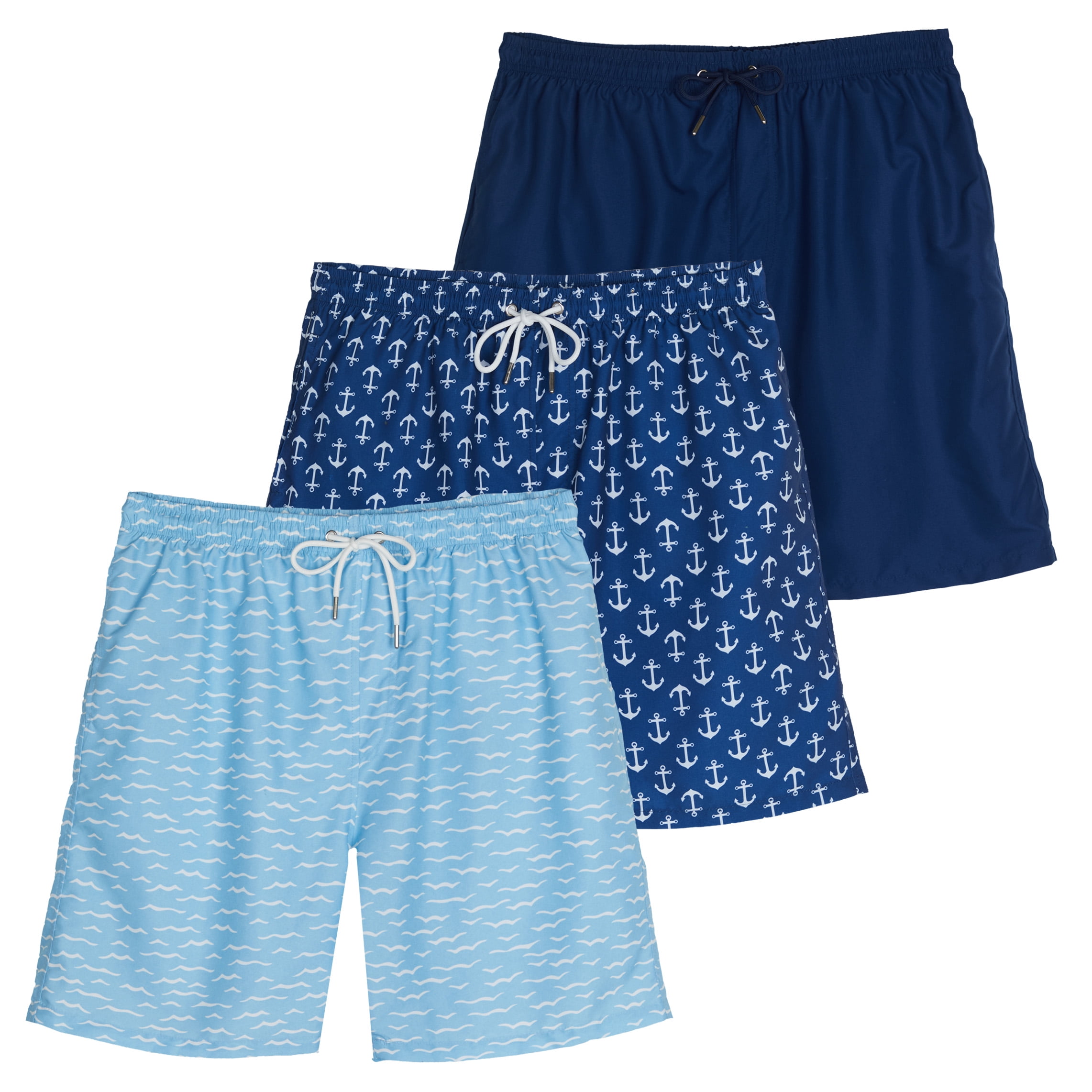 Real Essentials 3-Pack: Boy's Swim Board Shorts Trunks with Drawstring ...