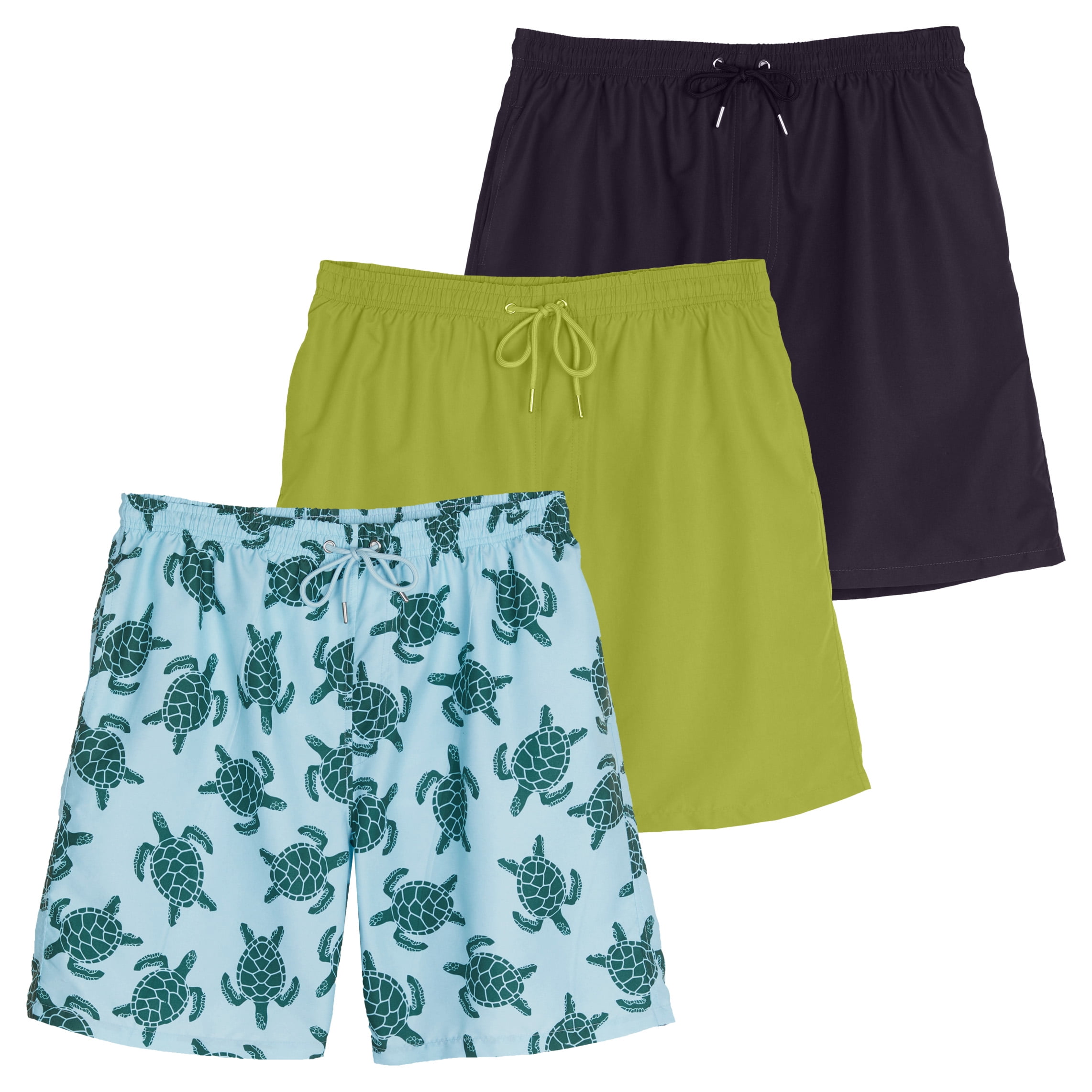 Real Essentials 3-Pack: Boy's Swim Board Shorts Trunks with Drawstring ...