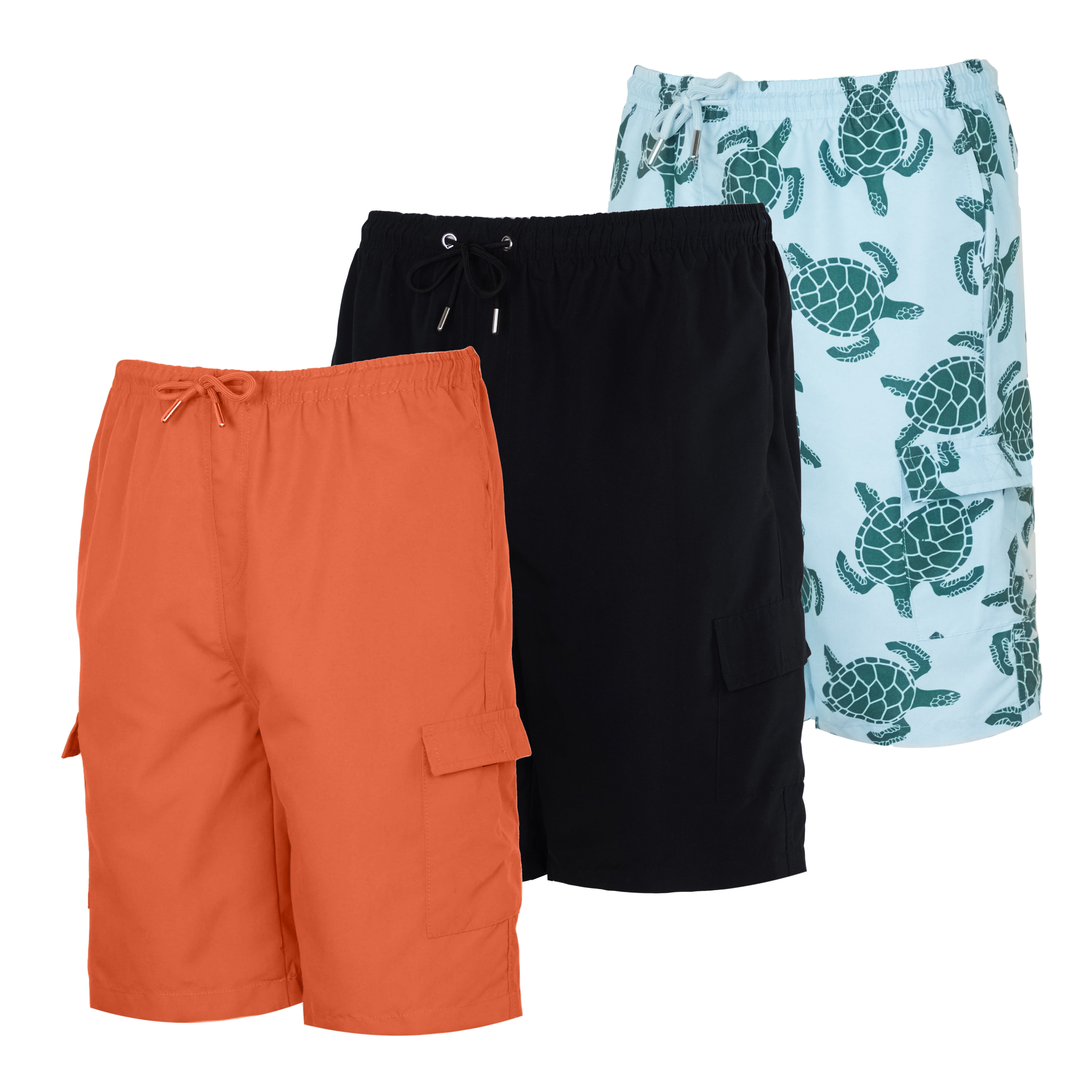 Real Essentials 3 Pack: Boy's Swim Trunks with Cargo Pockets & Mesh ...