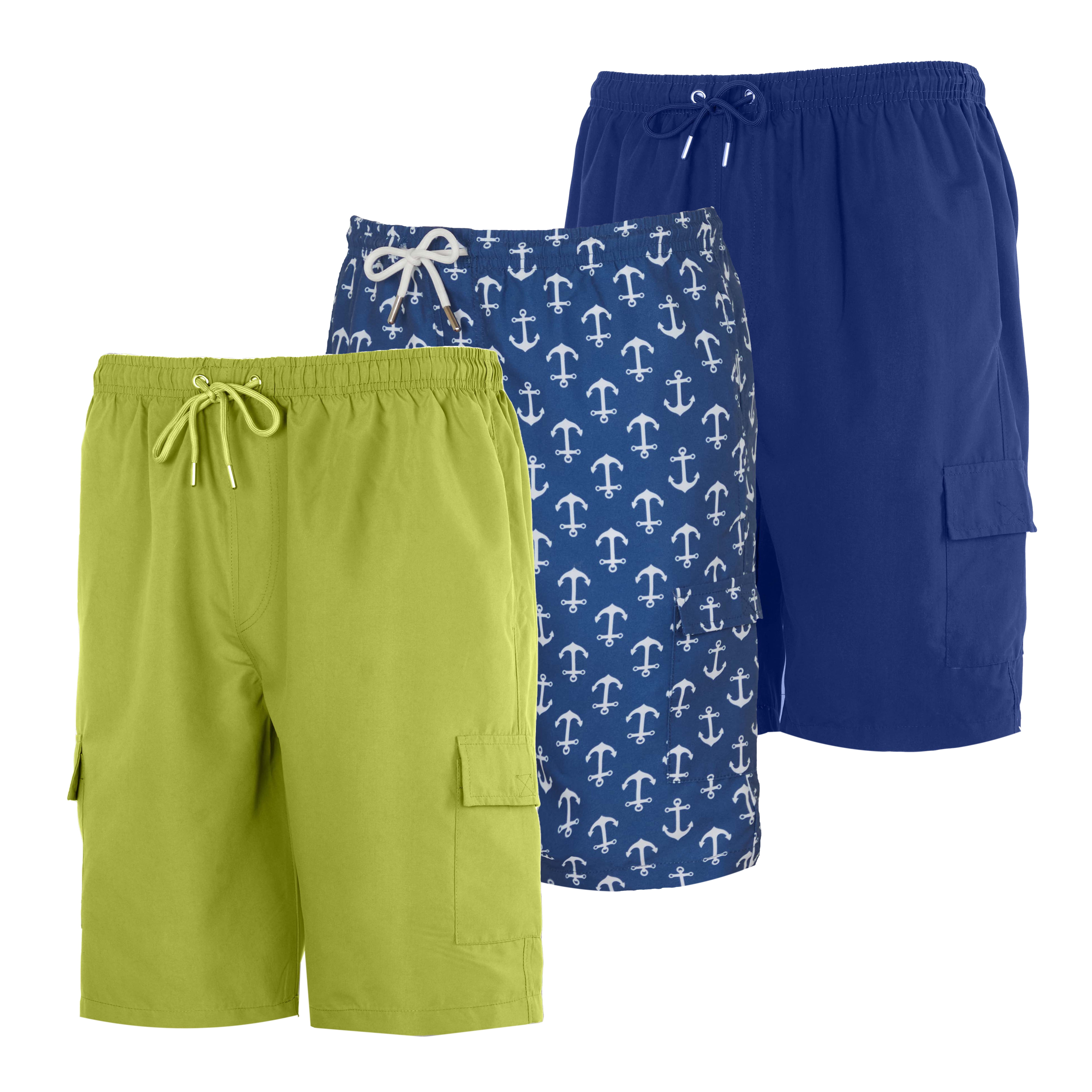 Real Essentials 3 Pack: Boy's Swim Trunks with Cargo Pockets & Mesh ...