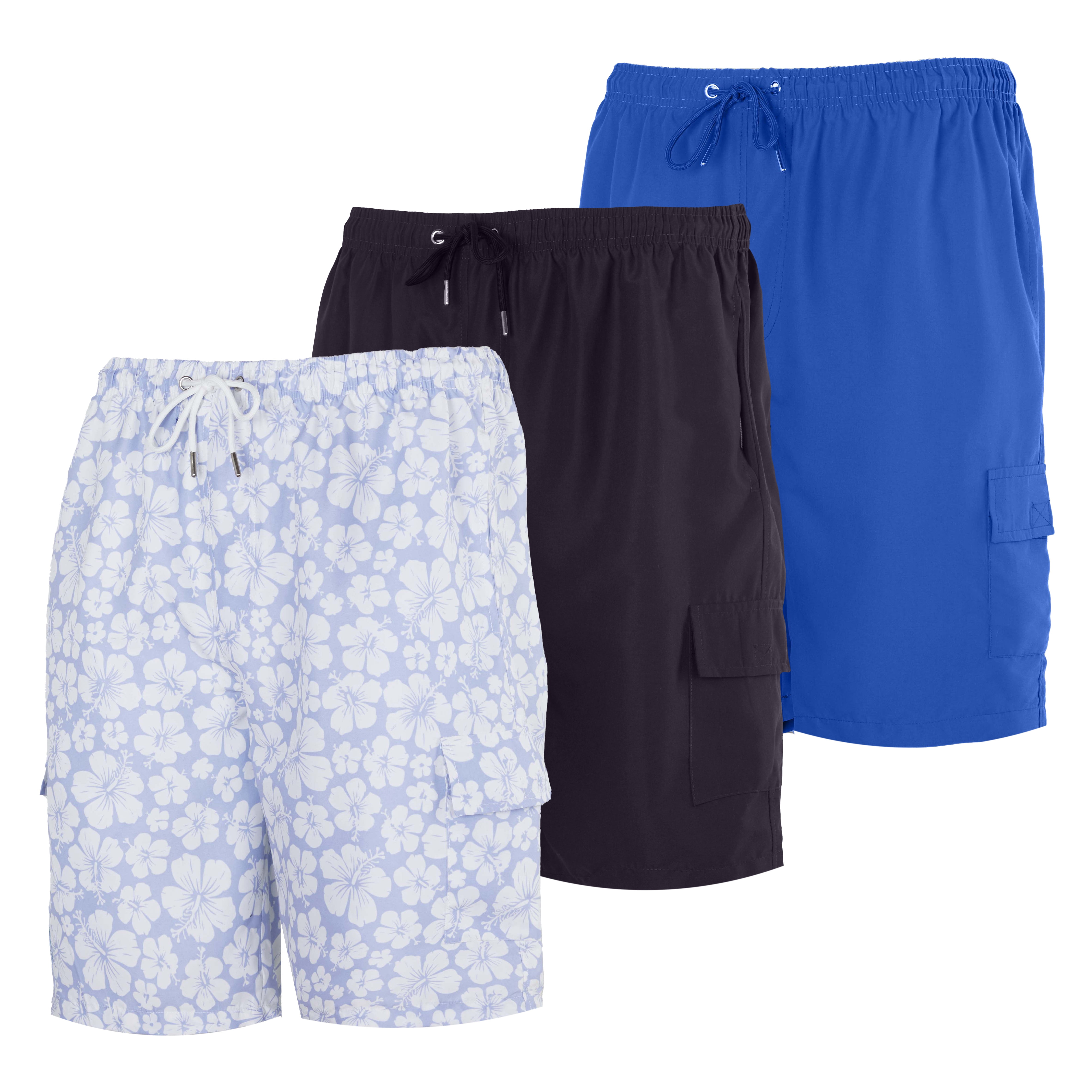 Real Essentials 3 Pack: Boy's Swim Trunks with Cargo Pockets & Mesh ...