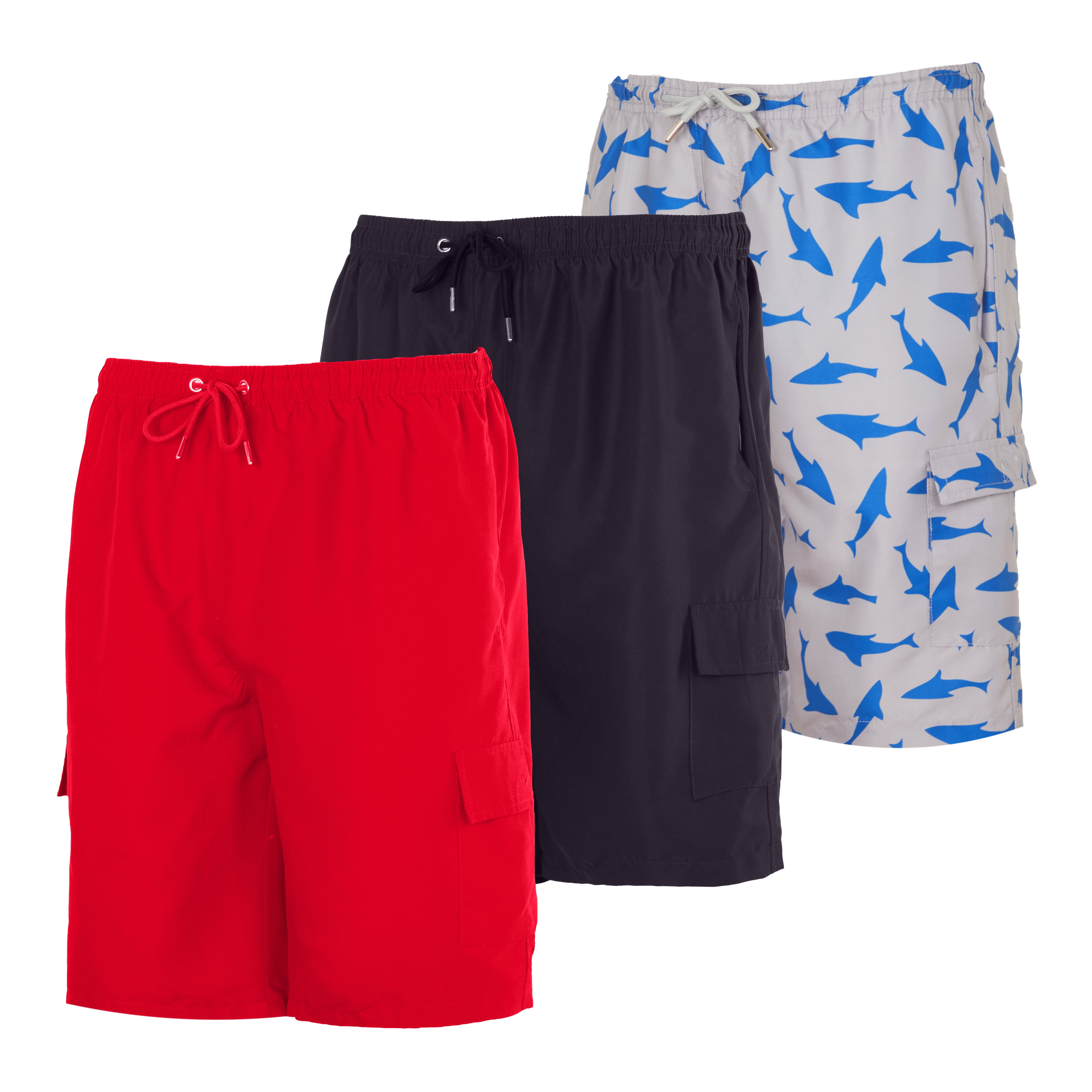 Real Essentials 3 Pack: Boy's Swim Trunks with Cargo Pockets & Mesh ...
