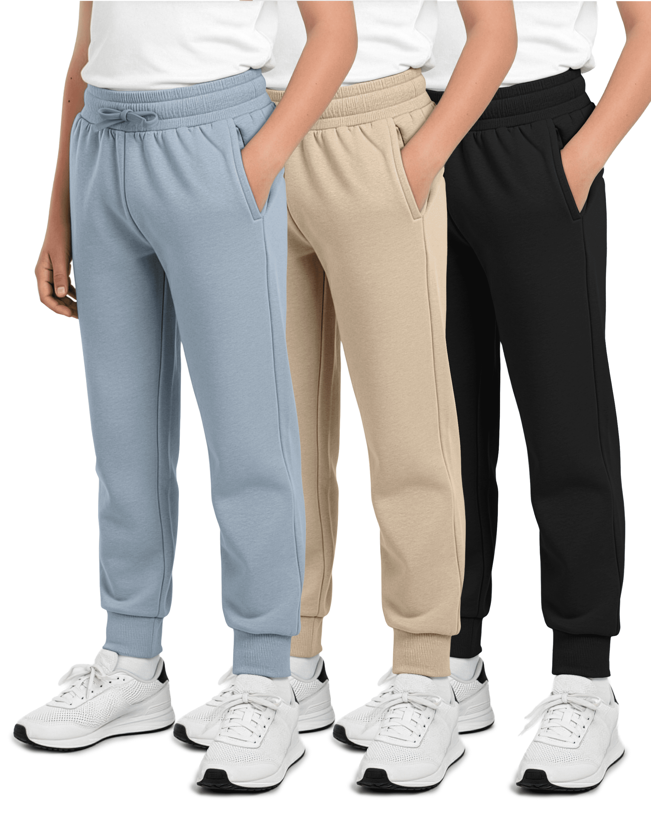 Real Essentials Boys Cotton Fleece Jogger Sweatpants, 3 Pack, Athletic ...