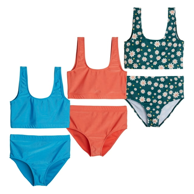 Real Essentials 3 Pack: Girl's 2-Piece Beach Sport Bikini Swimsuit ...