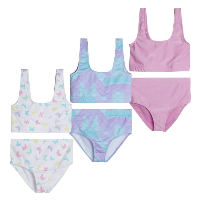 Real Essentials 3 Pack: Girl's 2-Piece Beach Sport Bikini Swimsuit ...