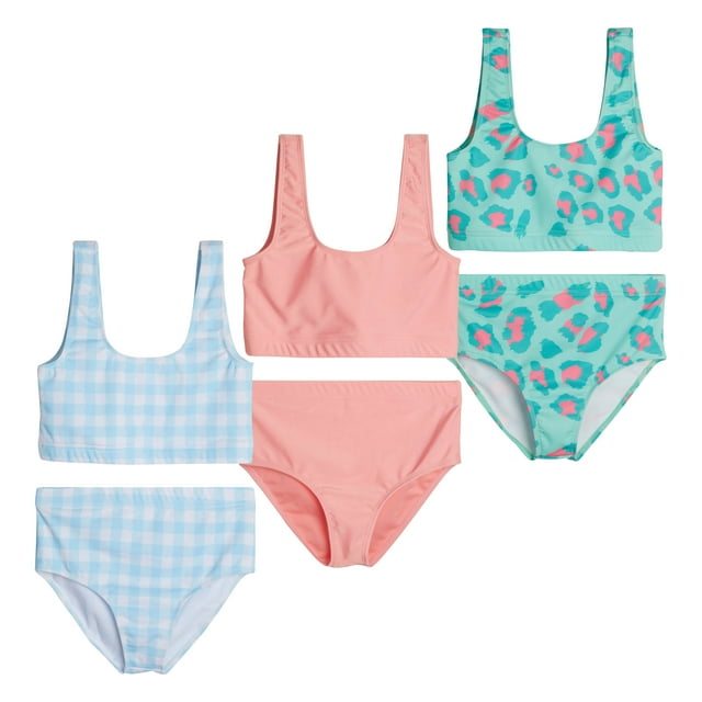 Real Essentials 3 Pack: Girl's 2-Piece Beach Sport Bikini Swimsuit ...