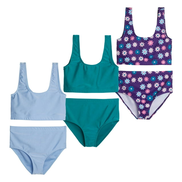 Real Essentials 3 Pack: Girl's 2-Piece Beach Sport Bikini Swimsuit ...