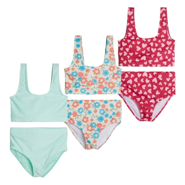Real Essentials 3 Pack: Girl's 2-Piece Beach Sport Bikini Swimsuit ...