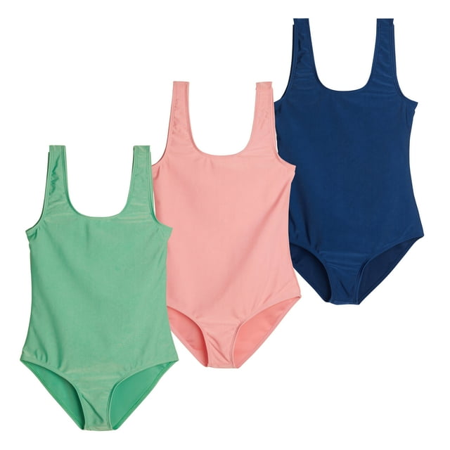 Real Essentials 3 Pack: Girl's Surf UPF 50+ Printed One Piece Beach ...