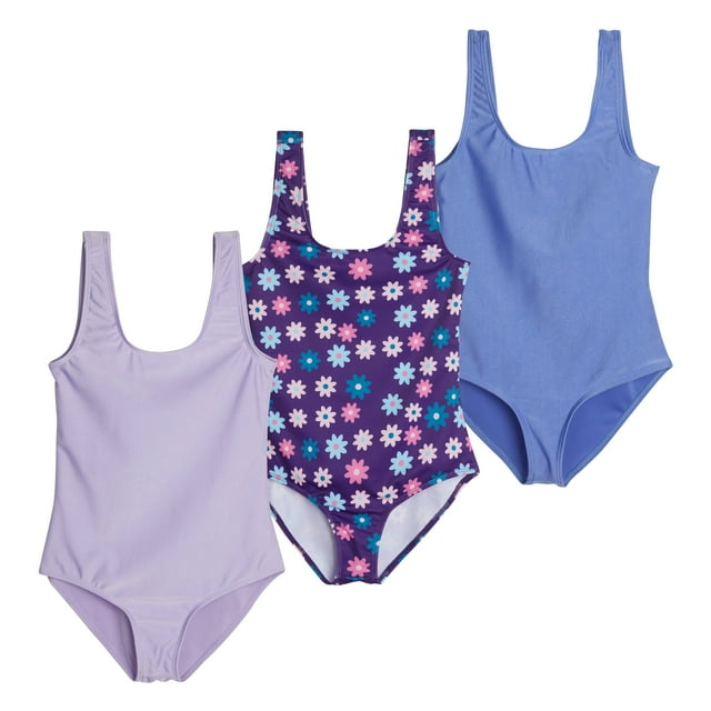 Real Essentials 3 Pack: Girl's Surf UPF 50+ Printed One Piece Beach ...
