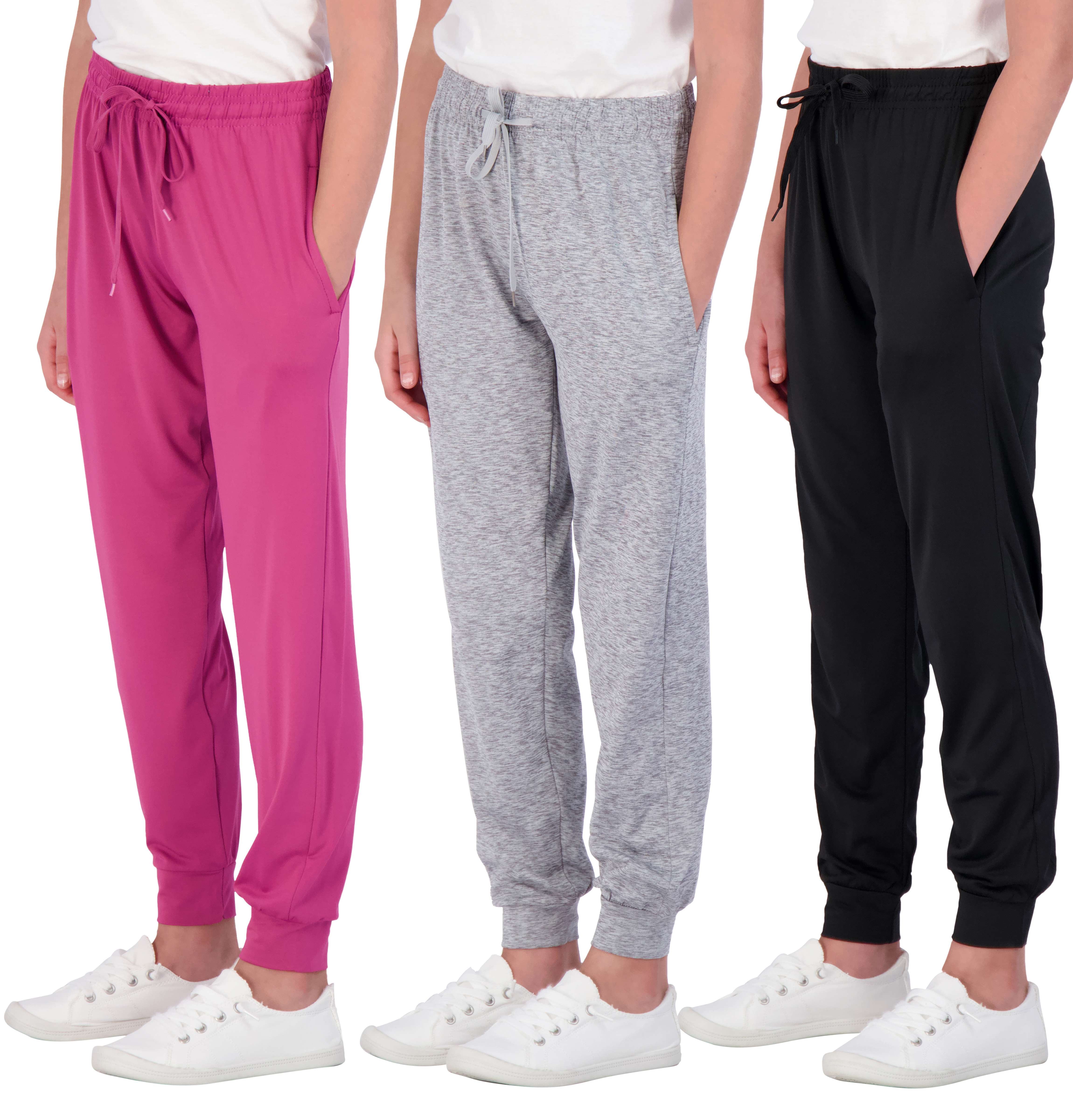 Real Essentials 3 Pack: Girls' Dry-Fit Jogger Sweatpants Soft Active ...