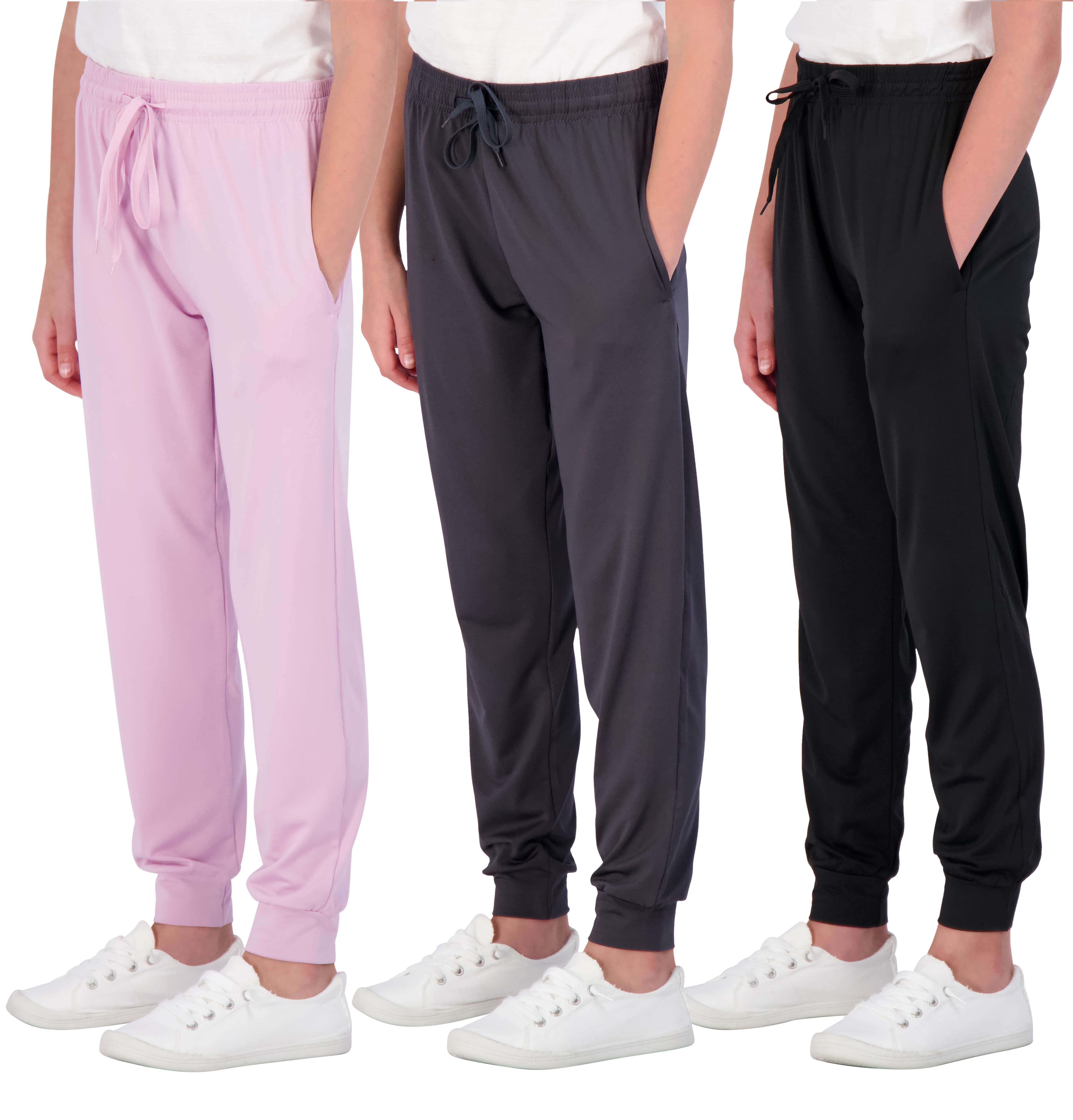 Real Essentials 3 Pack: Girls' Dry-Fit Jogger Sweatpants Soft Active Athletic Kids Joggers with ...