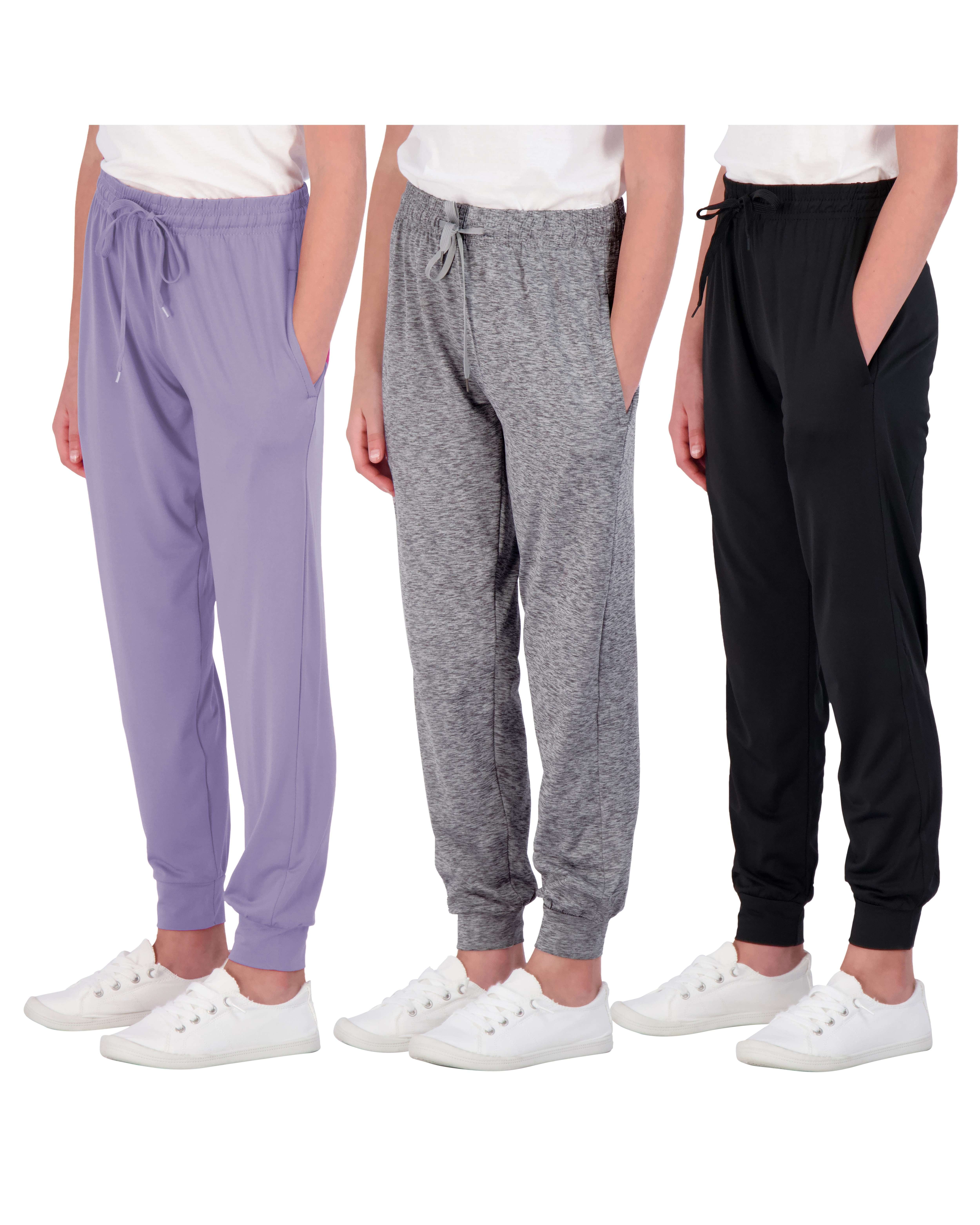 Real Essentials 3 Pack: Girls' Dry-Fit Jogger Sweatpants Soft Active ...