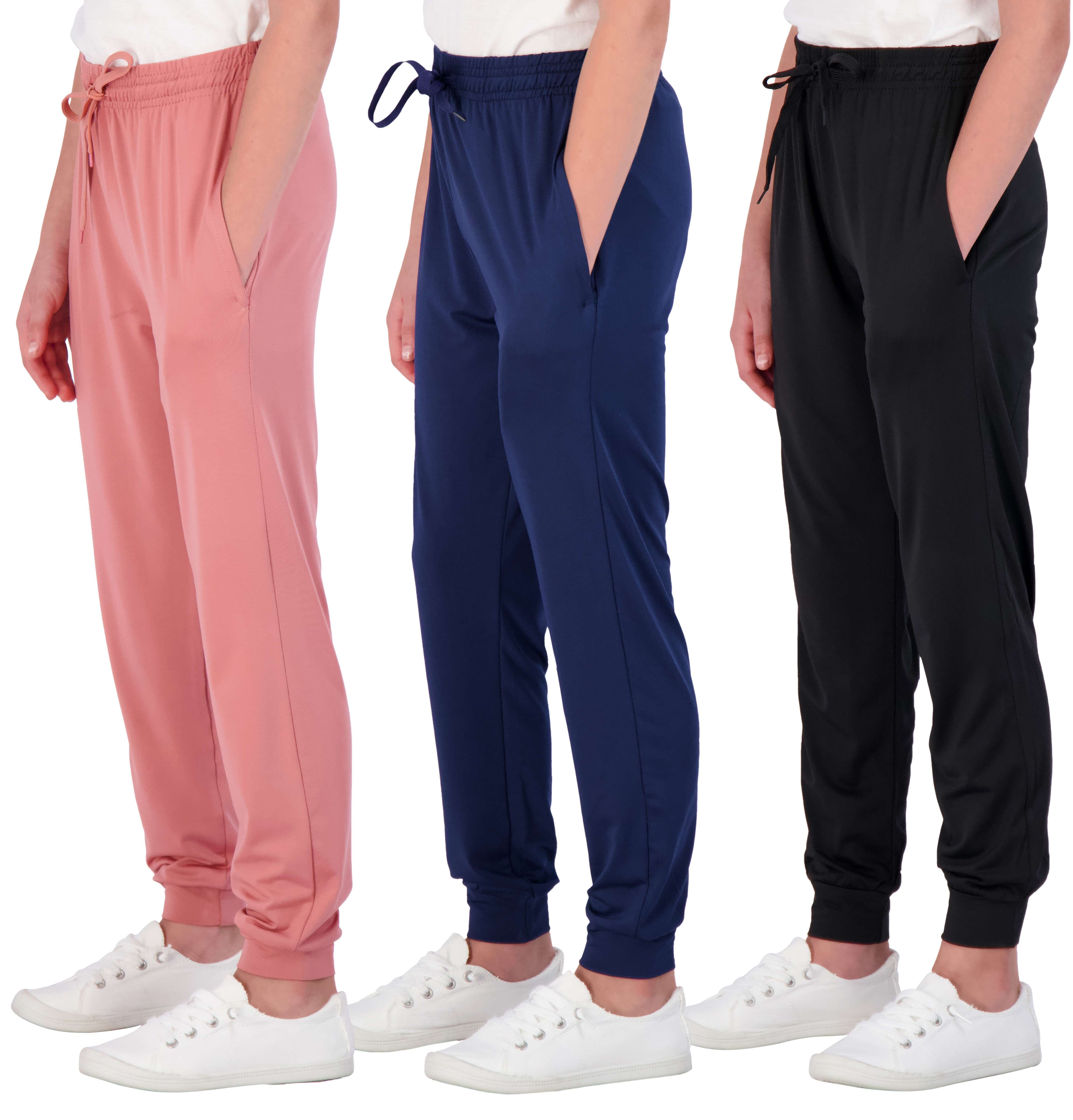 Real Essentials 3 Pack: Girls' Dry-Fit Jogger Sweatpants Soft Active ...