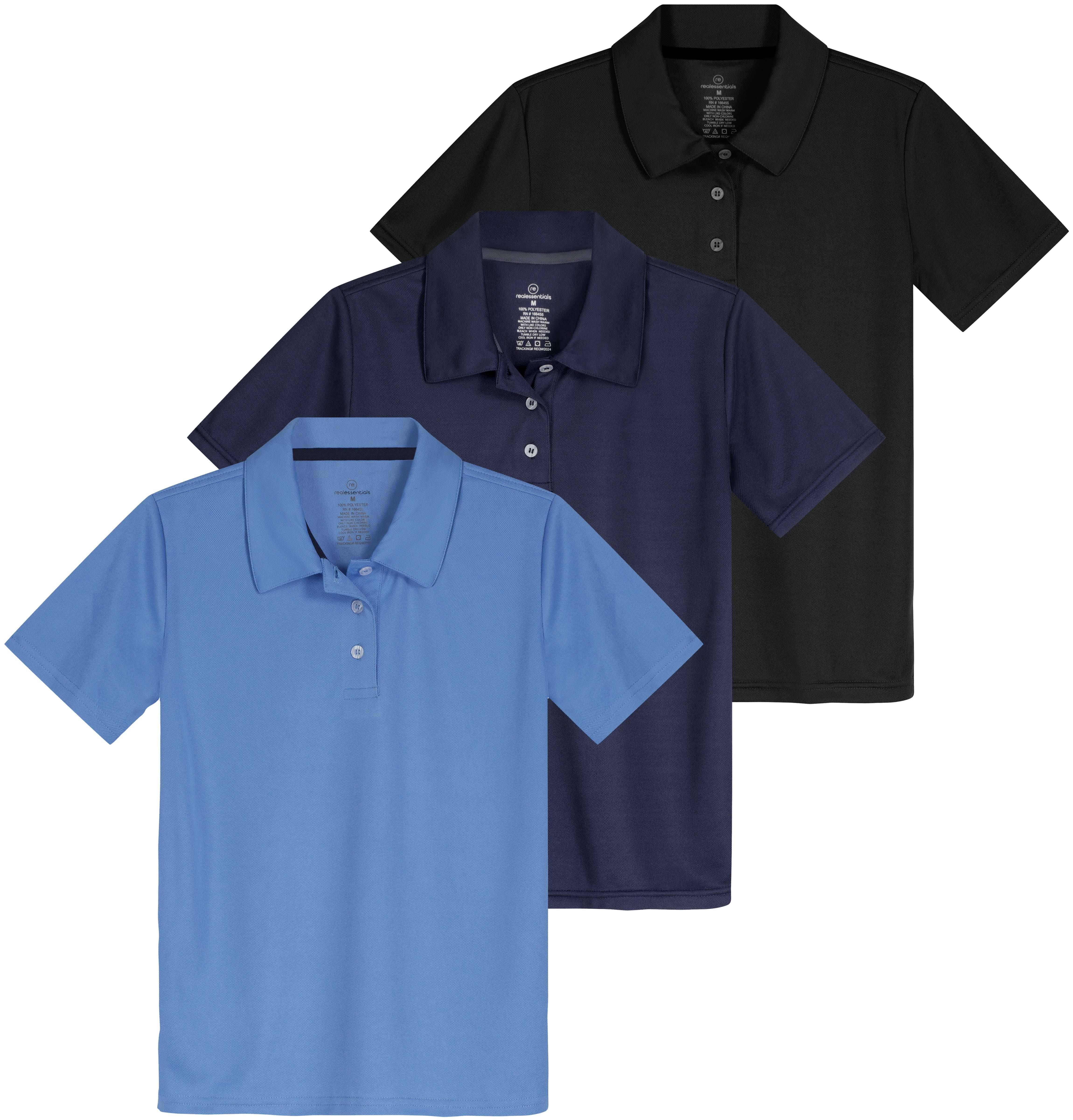 Real Essentials 3 Pack: Girls' Short Sleeve Performance Polo School ...