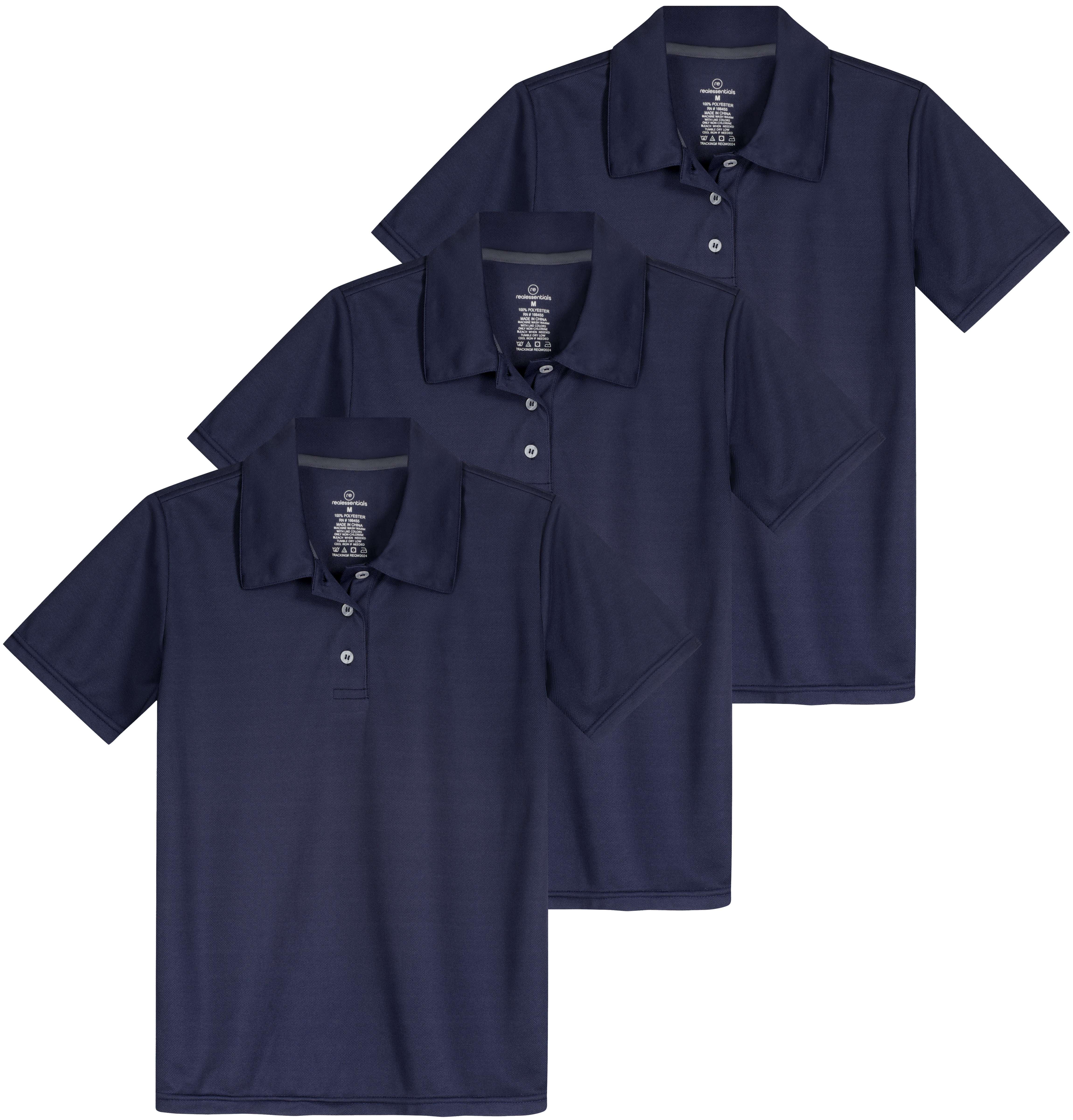 Real Essentials 3 Pack: Girls' Short Sleeve Performance Polo School ...
