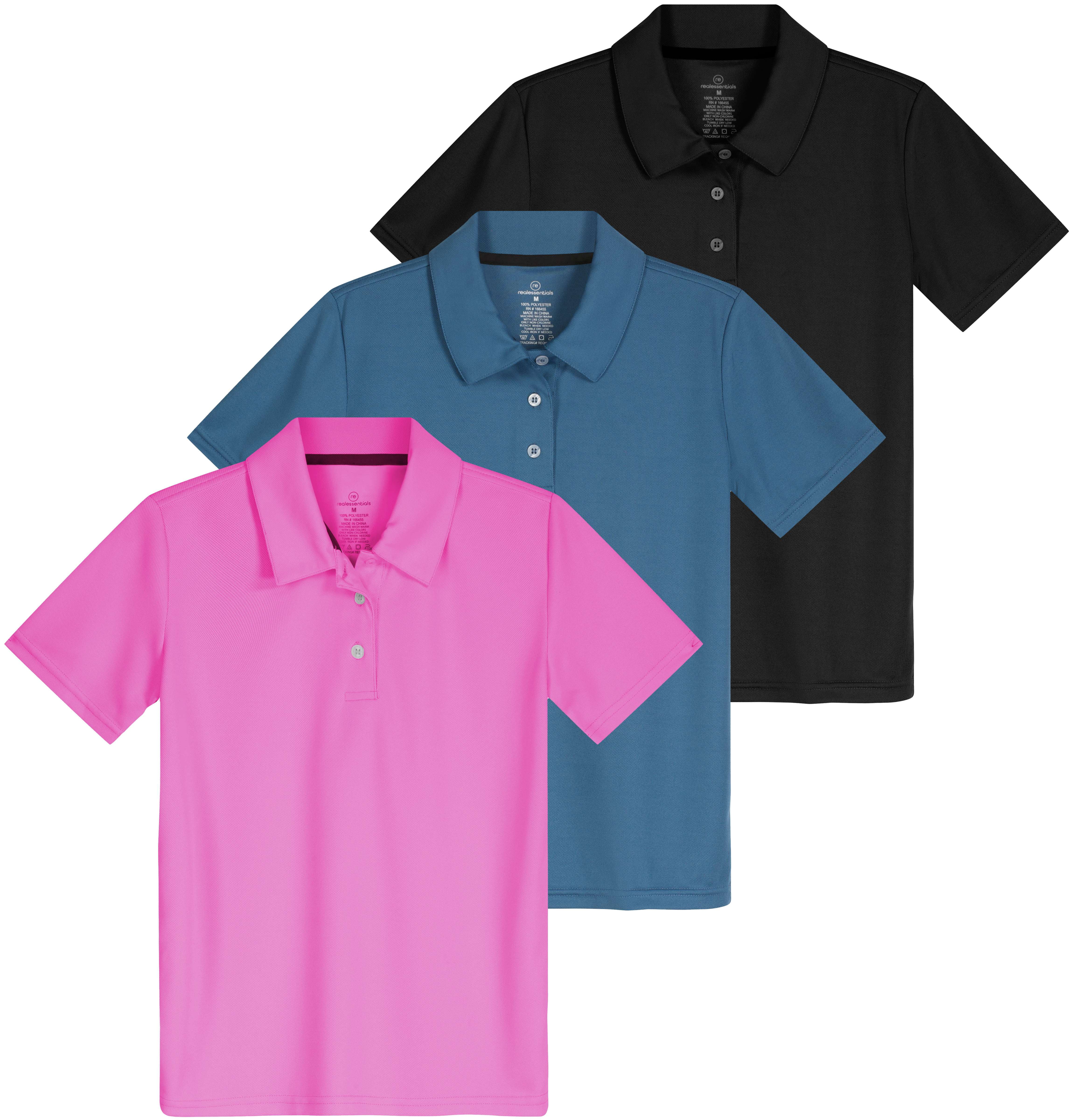 Real Essentials 3 Pack: Girls' Short Sleeve Performance Polo School ...