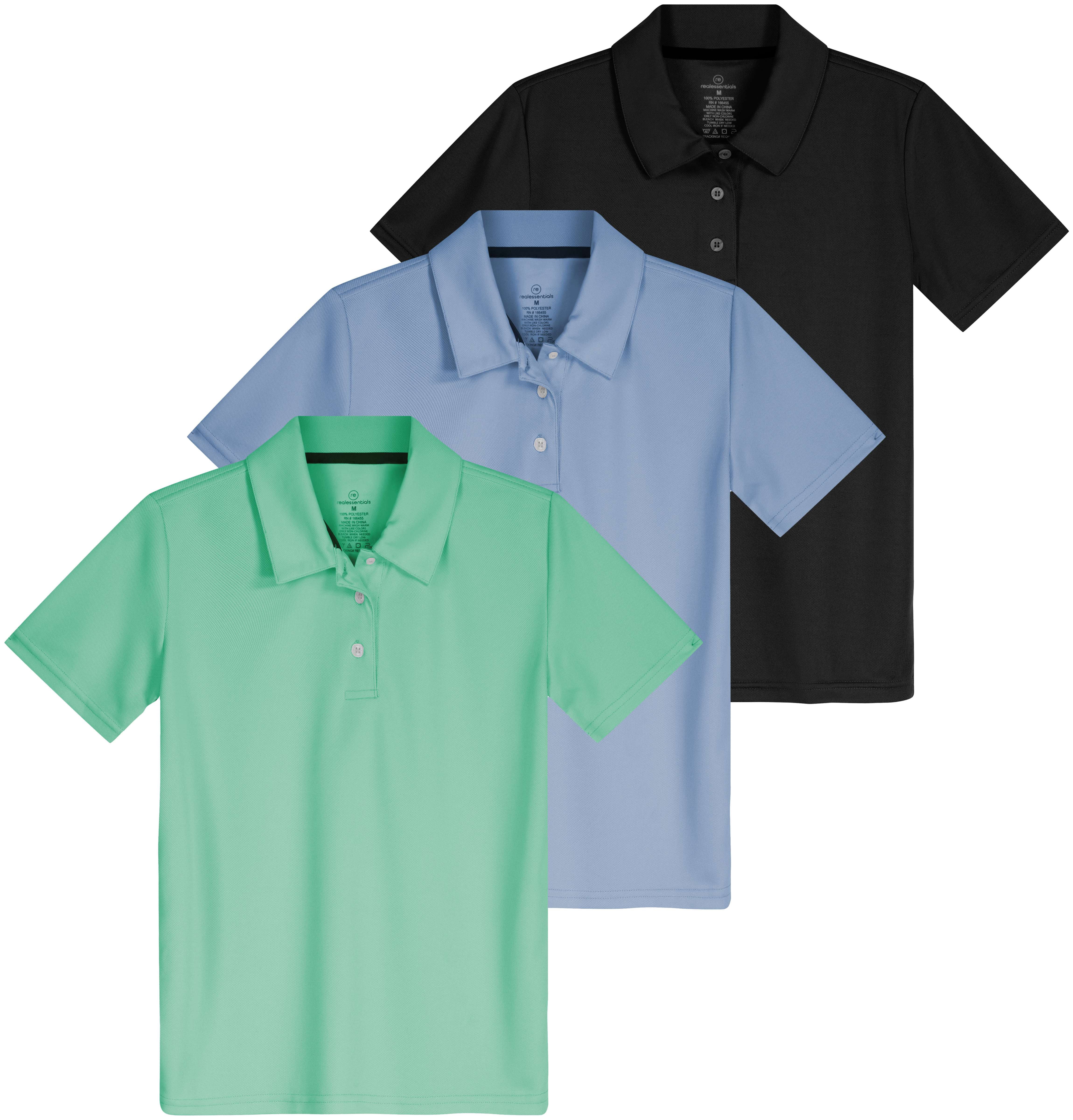 Real Essentials 3 Pack: Girls' Short Sleeve Performance Polo School ...