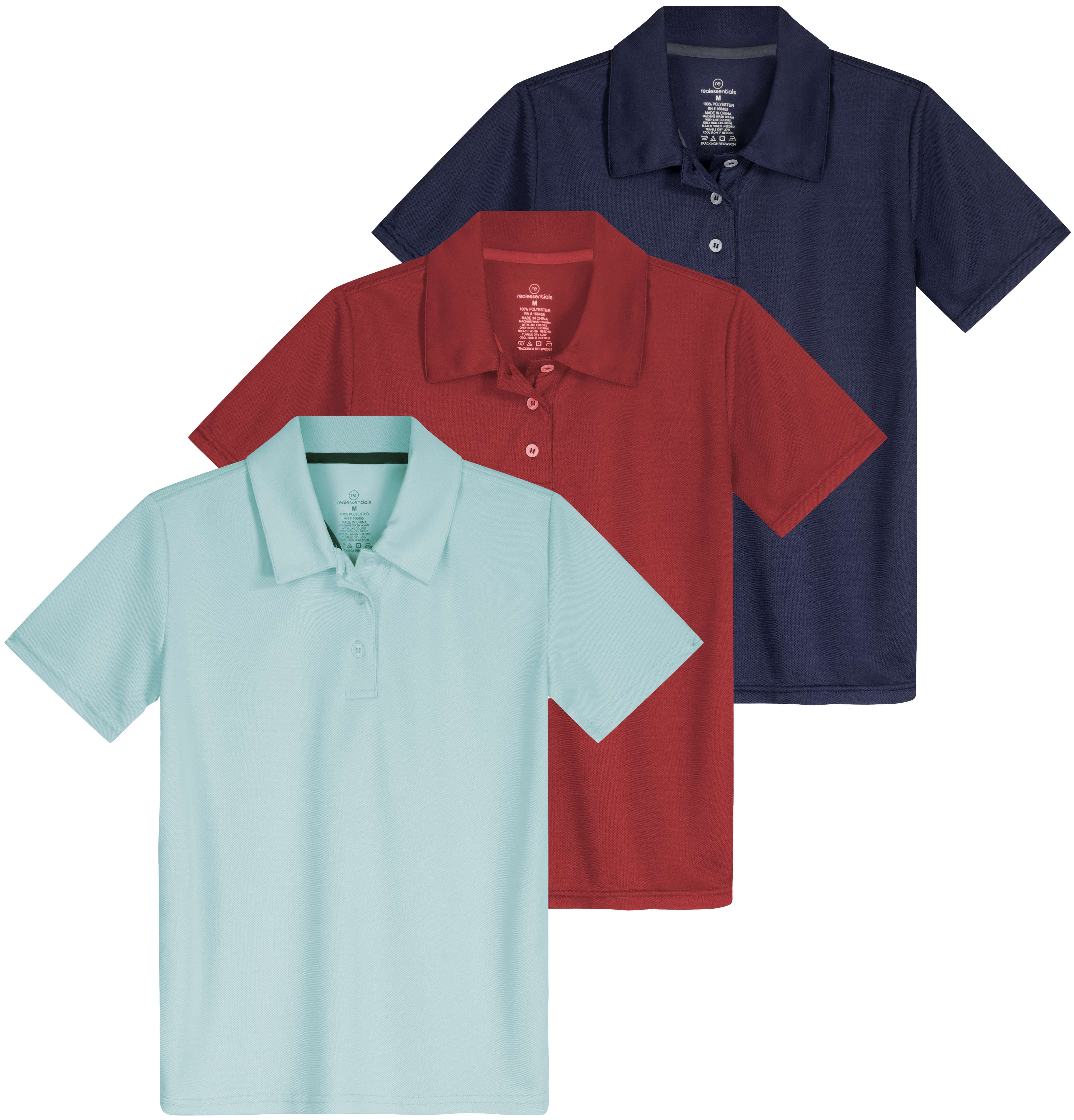 Real Essentials 3 Pack: Girls' Short Sleeve Performance Polo School ...