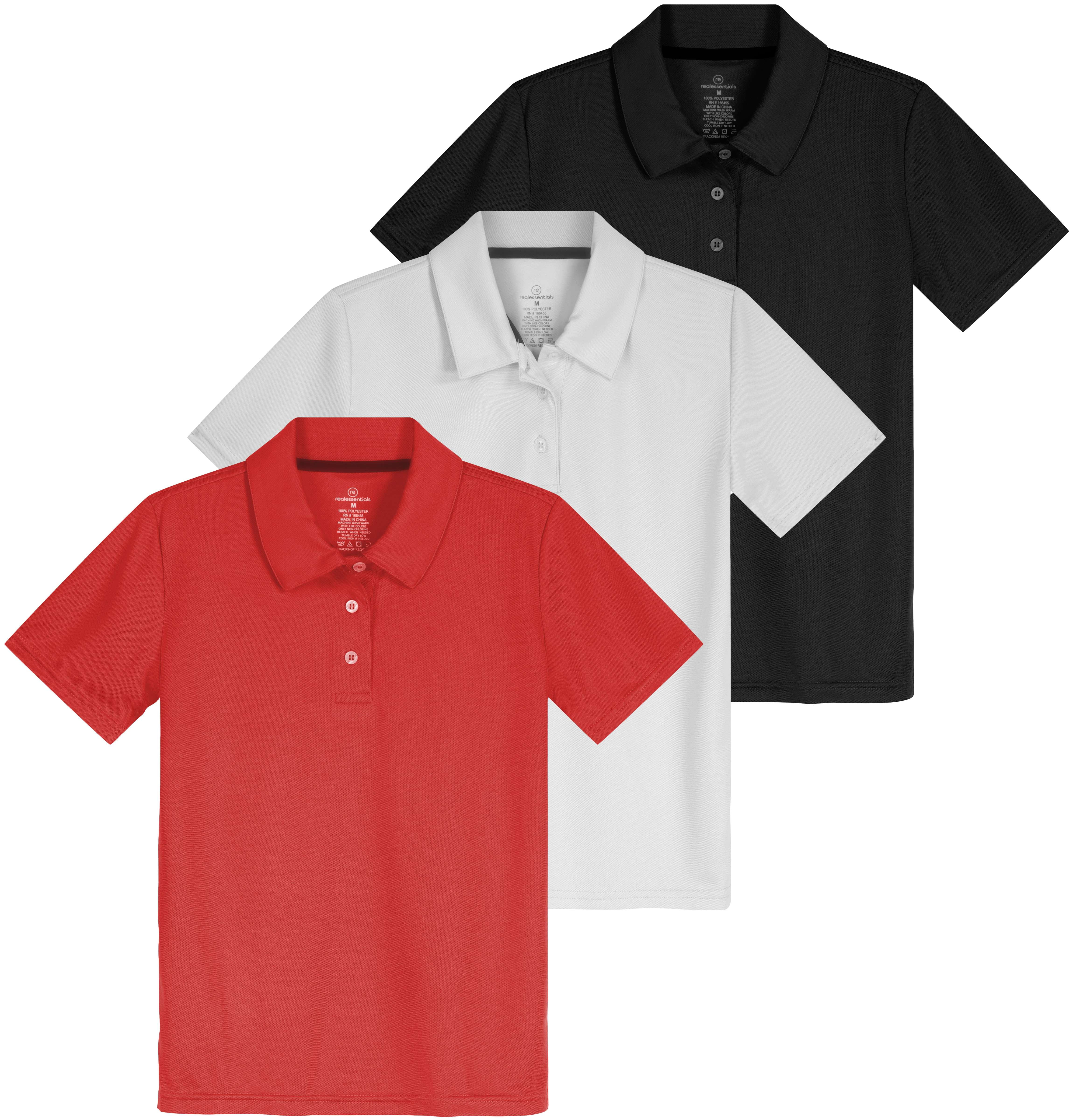 Real Essentials 3 Pack: Girls' Short Sleeve Performance Polo School ...