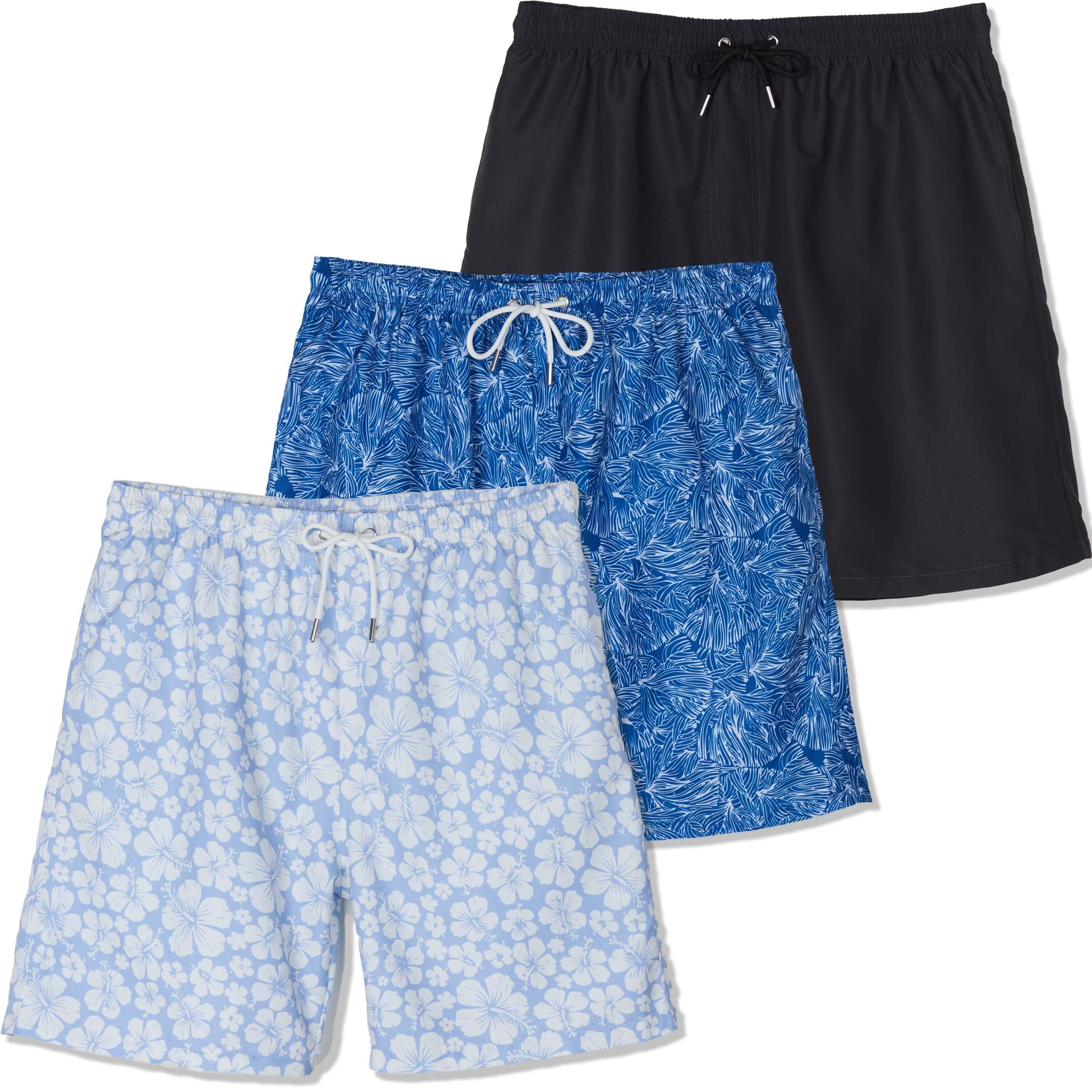 Real Essentials 3 Pack Men's 7" Quick-Dry Swim Trunk with with Mesh ...