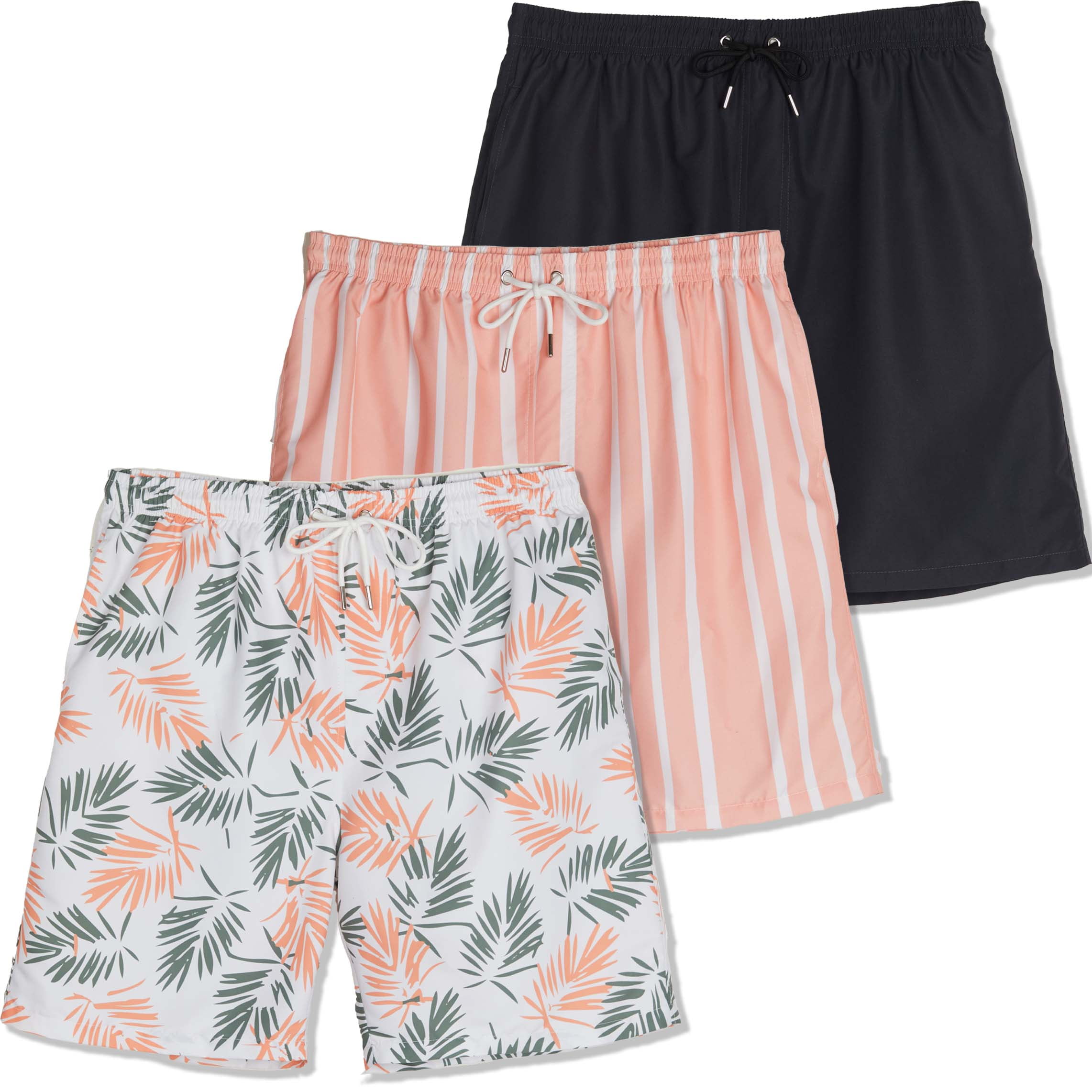 Real Essentials 3 Pack Men's 7" Quick-Dry Swim Trunk with with Mesh ...