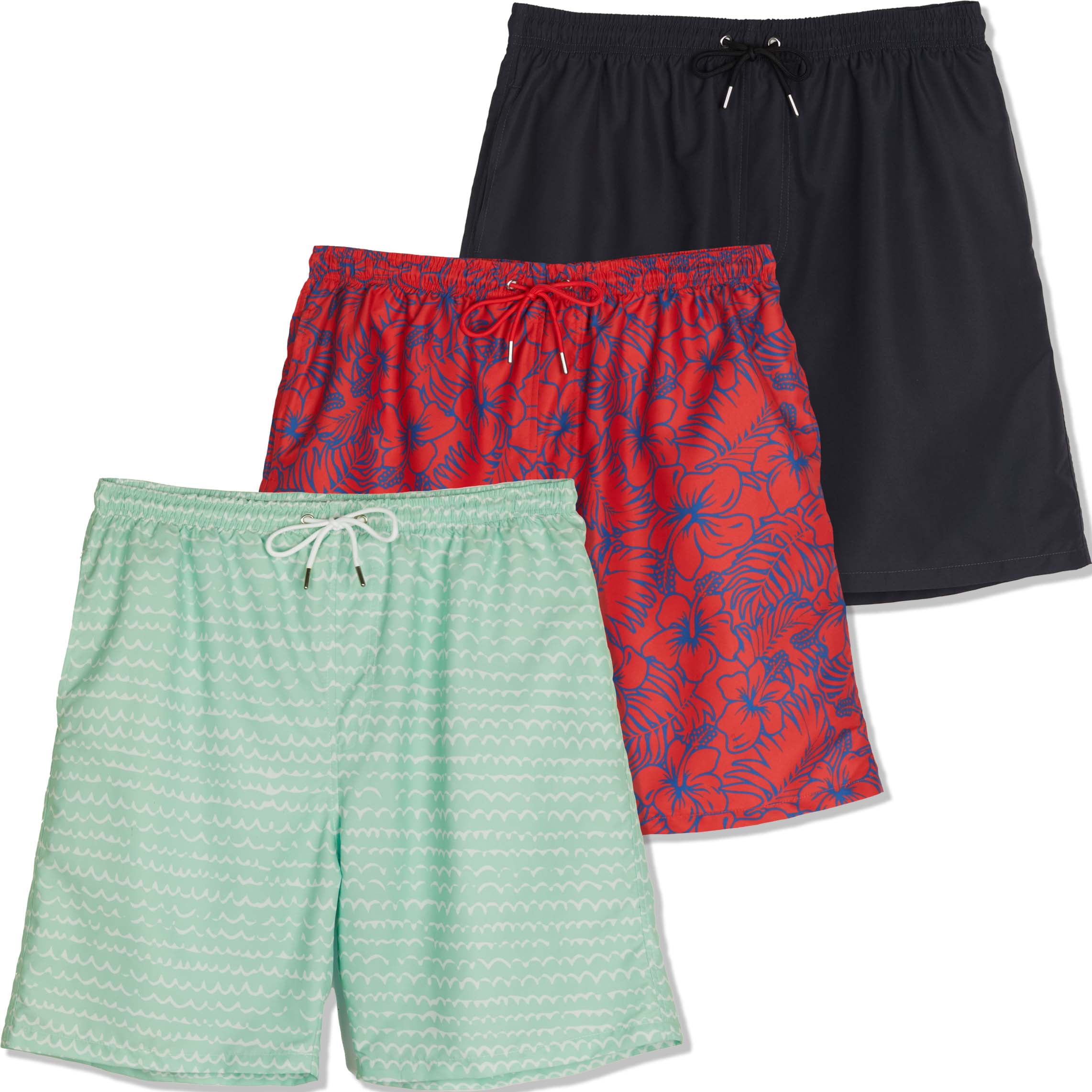 Real Essentials Men's 3-Pack Quick-Dry 7" Swim Trunks with Mesh Lining ...