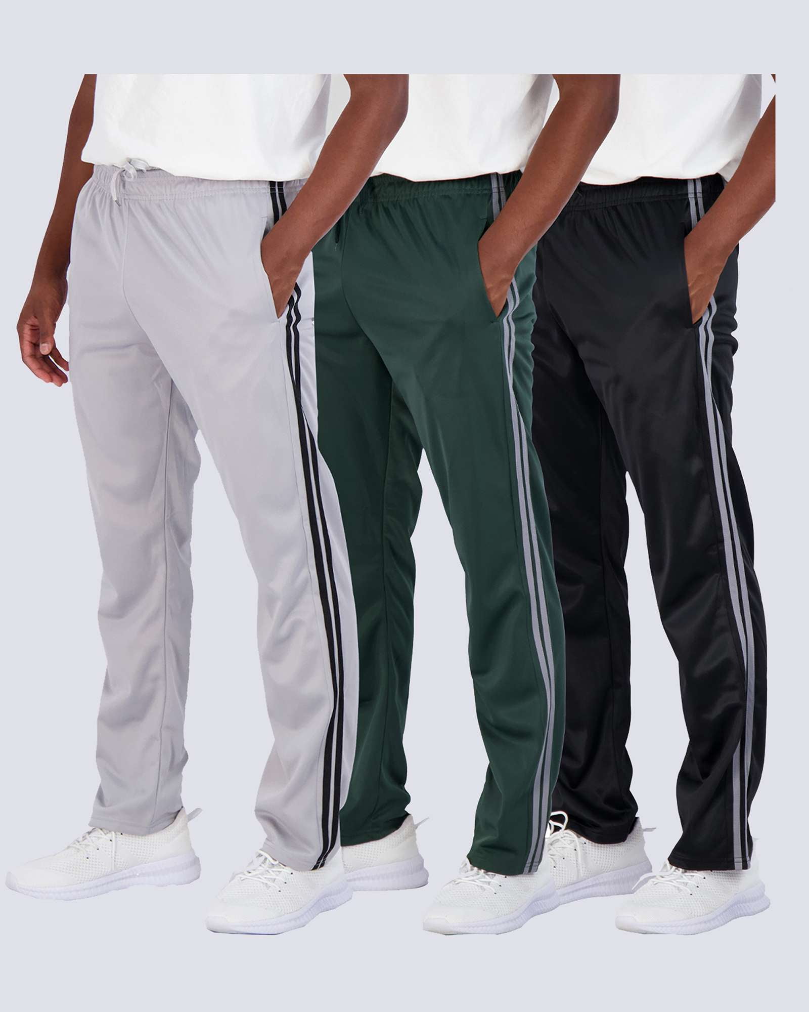 Real Essentials Men's Athletic Sweatpants, 3 Pack, Fleece Tricot, Open ...