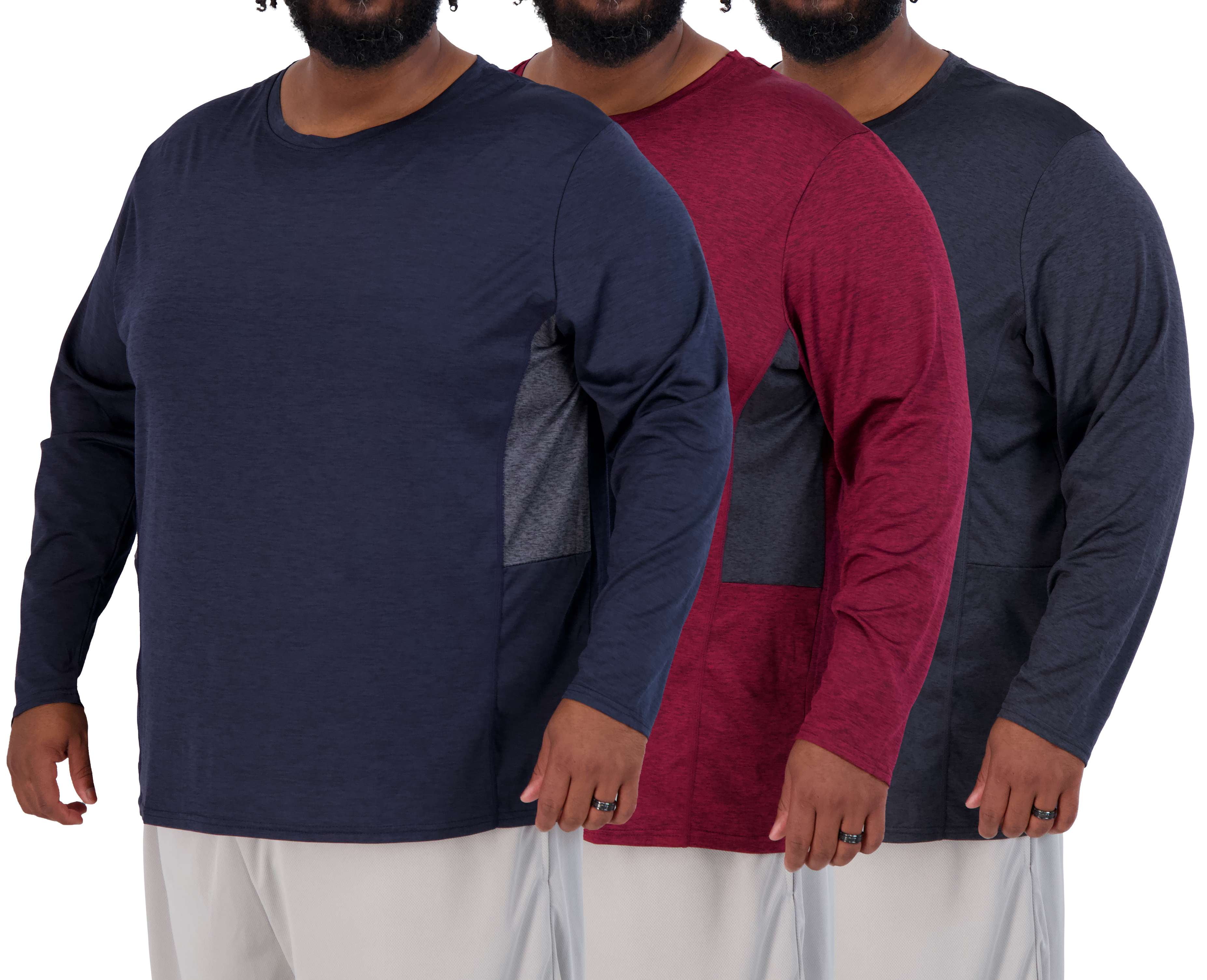 Real Essentials 3 Pack: Men’s Big & Tall Tech Stretch Long-Sleeve ...