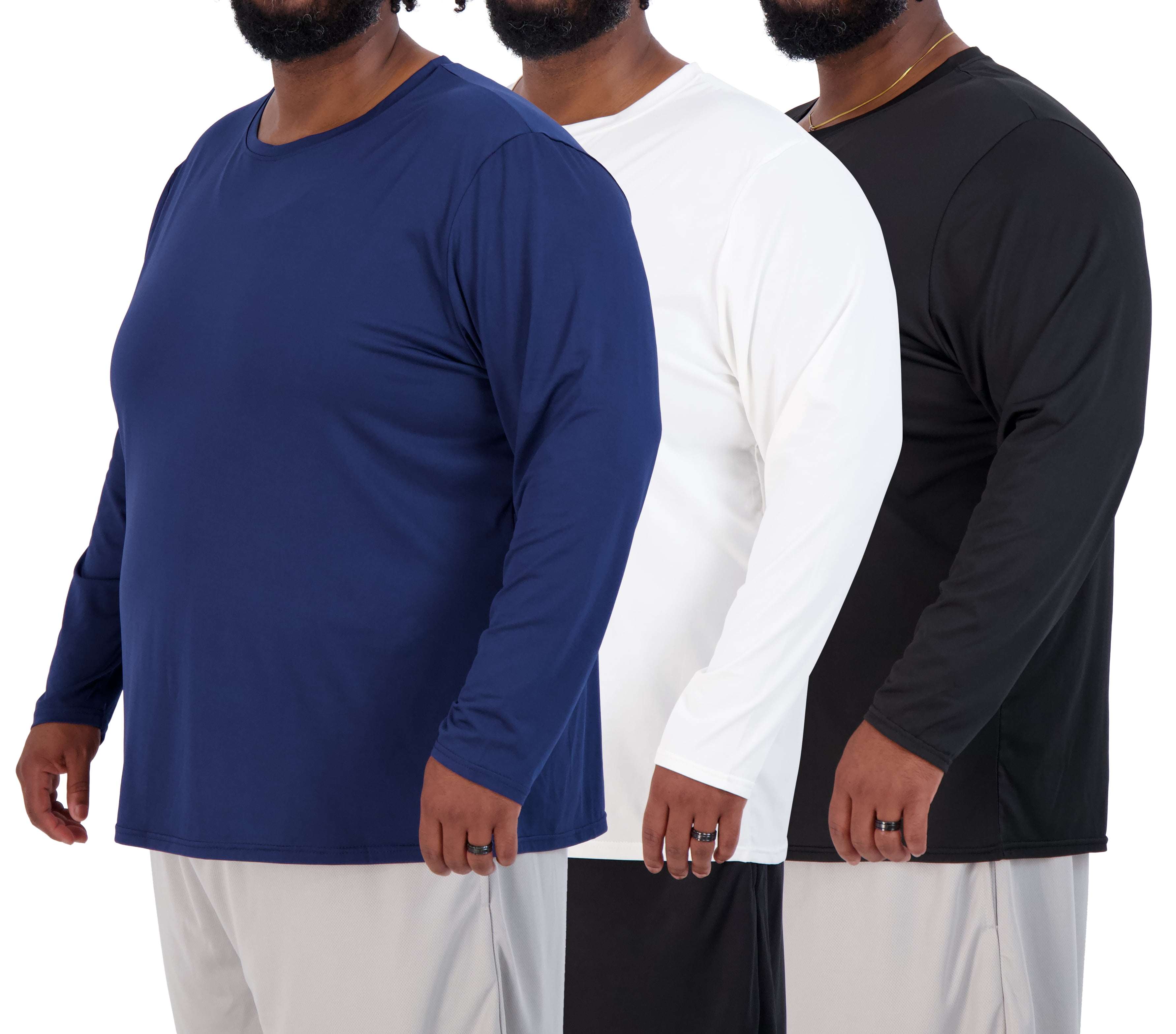 Real Essentials 3 Pack: Men’s Big & Tall Tech Stretch Long-Sleeve ...