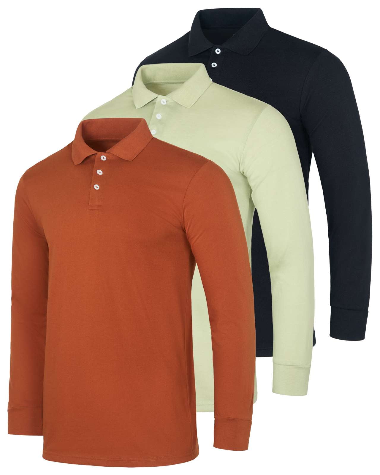 Real Essentials 3 Pack Men's Cotton Jersey Long-Sleeve Polo Shirt ...