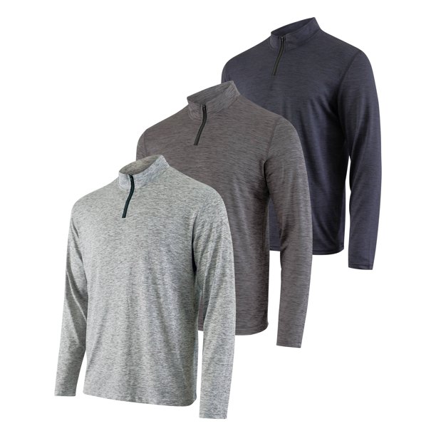Real Essentials 3 Pack: Men's Dry-Fit Active Quarter Zip Long Sleeve ...