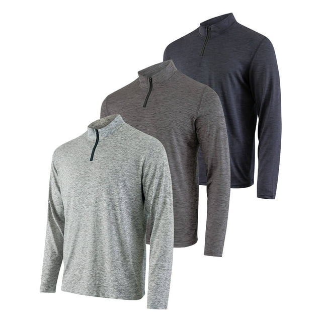 Real Essentials 3 Pack: Men's Dry-Fit Active Quarter Zip Long Sleeve ...