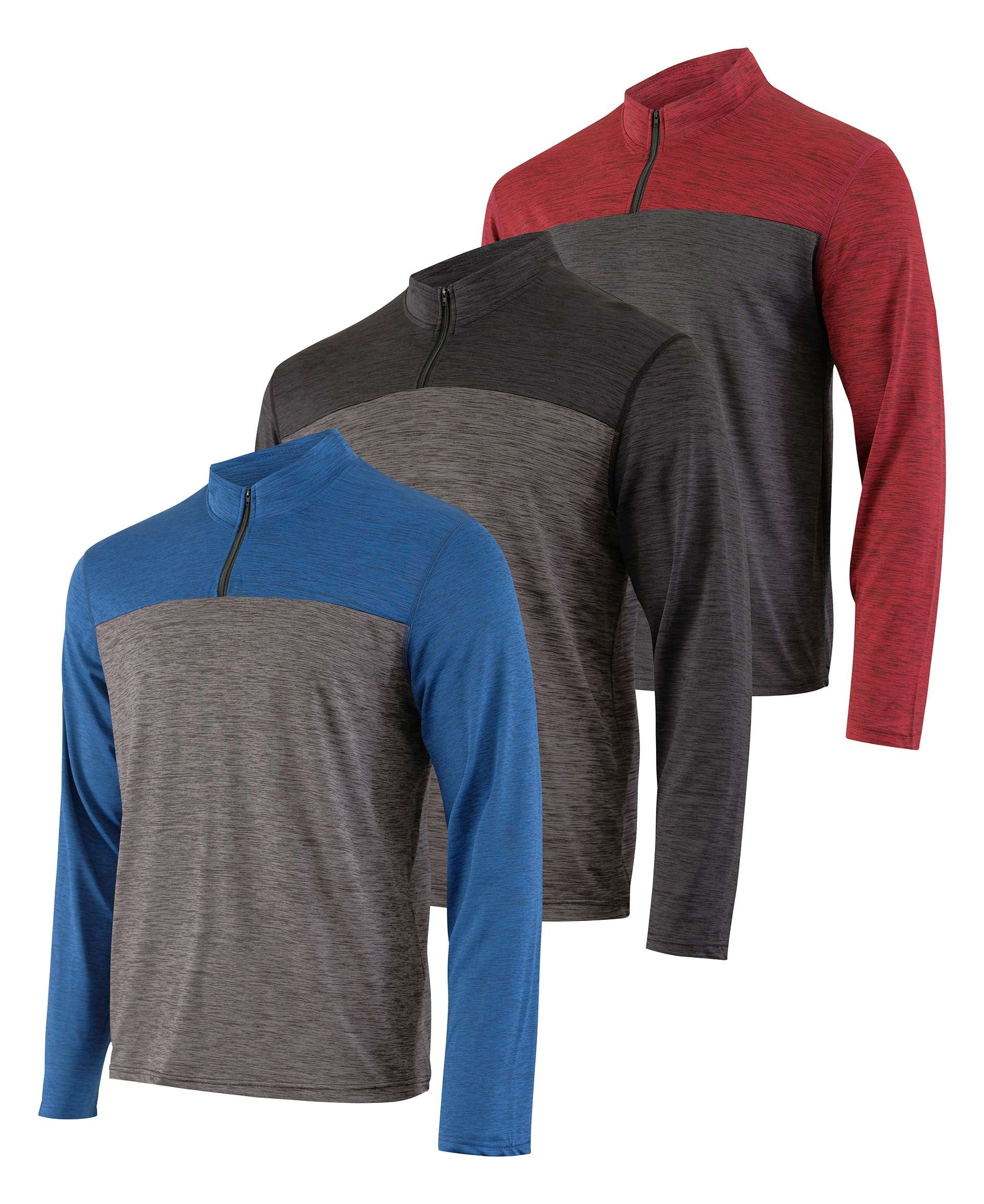 Real Essentials 3 Pack: Men's Dry-Fit Active Quarter Zip Long Sleeve ...