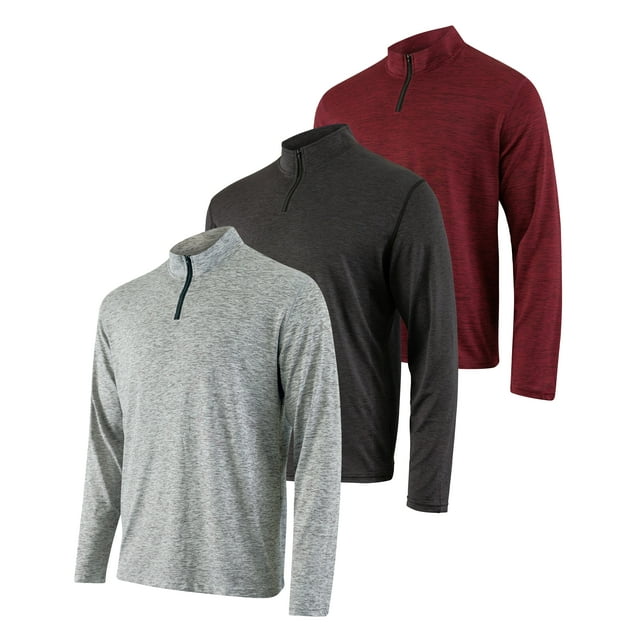 Real Essentials 3 Pack: Men's Dry-Fit Active Quarter Zip Long Sleeve ...