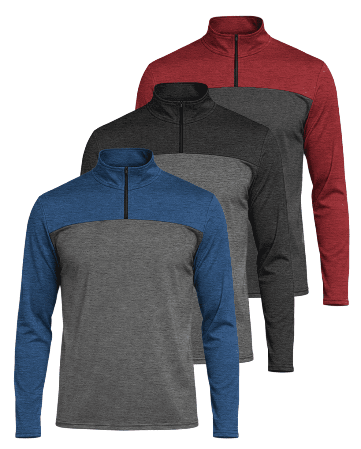 Real Essentials 3 Pack: Men's Dry-Fit Active Quarter Zip Long Sleeve ...