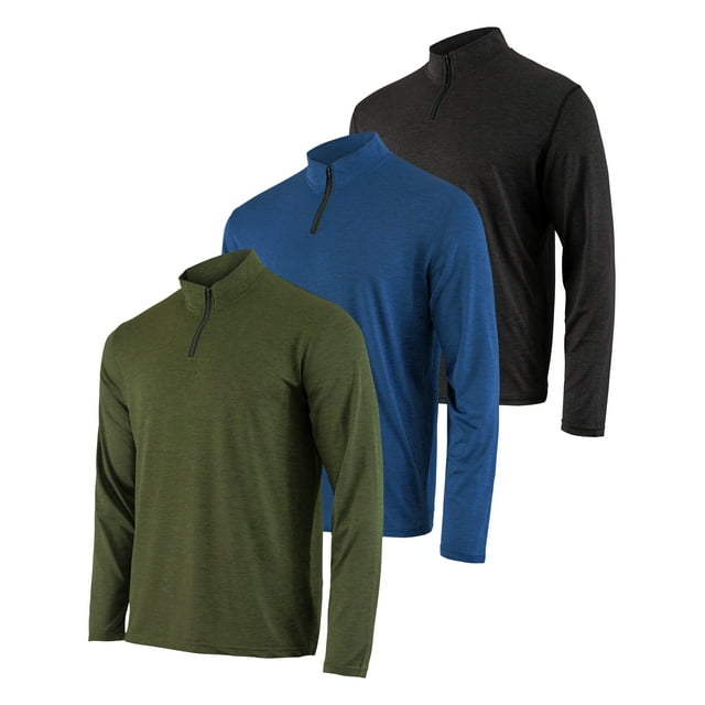Real Essentials 3 Pack: Men's Dry-Fit Active Quarter Zip Long Sleeve ...