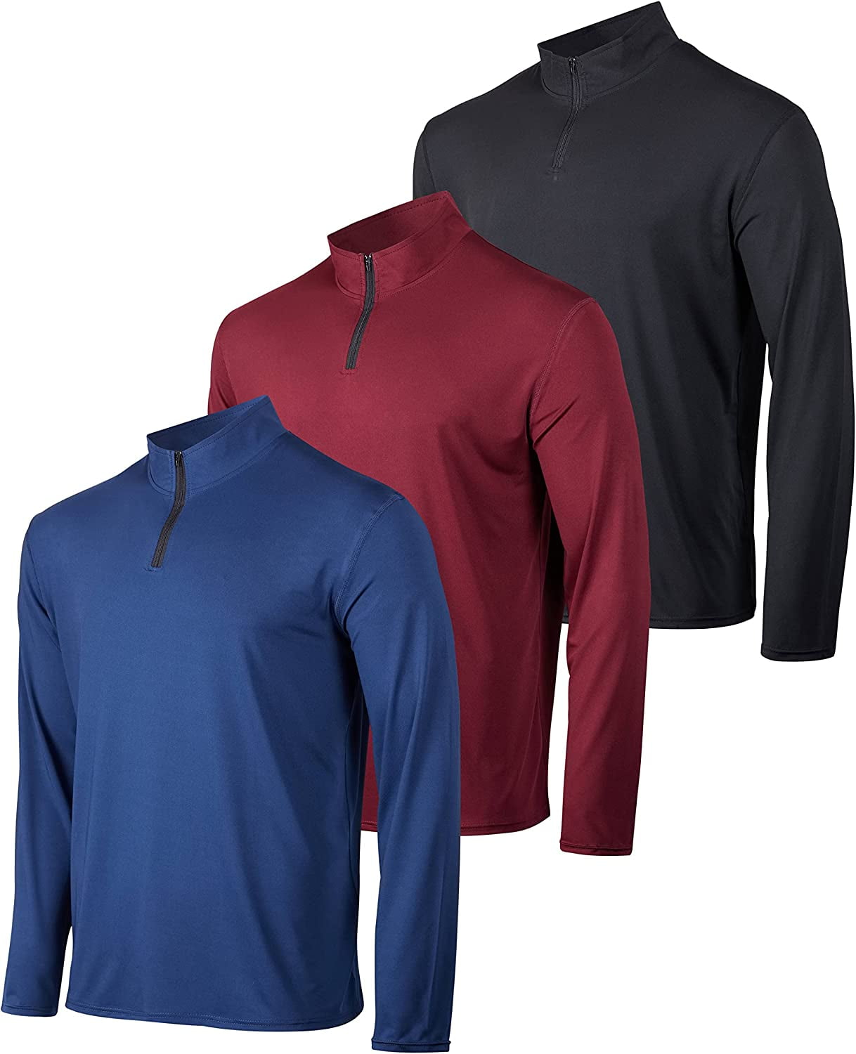 Real Essentials 3 Pack: Men's Dry-Fit Active Quarter Zip Long Sleeve ...