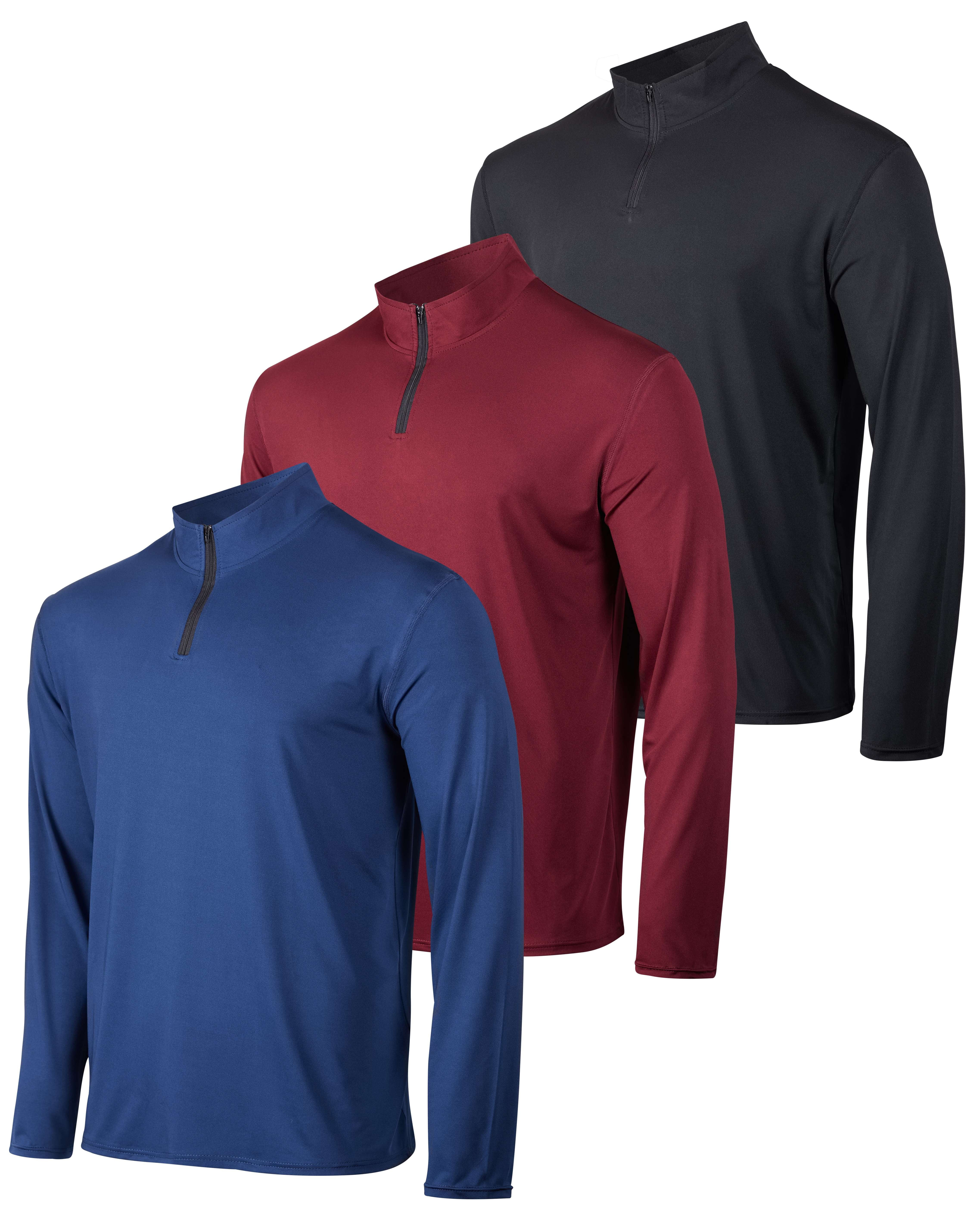 Real Essentials Men's 3-Pack Dry-Fit Quarter Zip Athletic Shirts ...