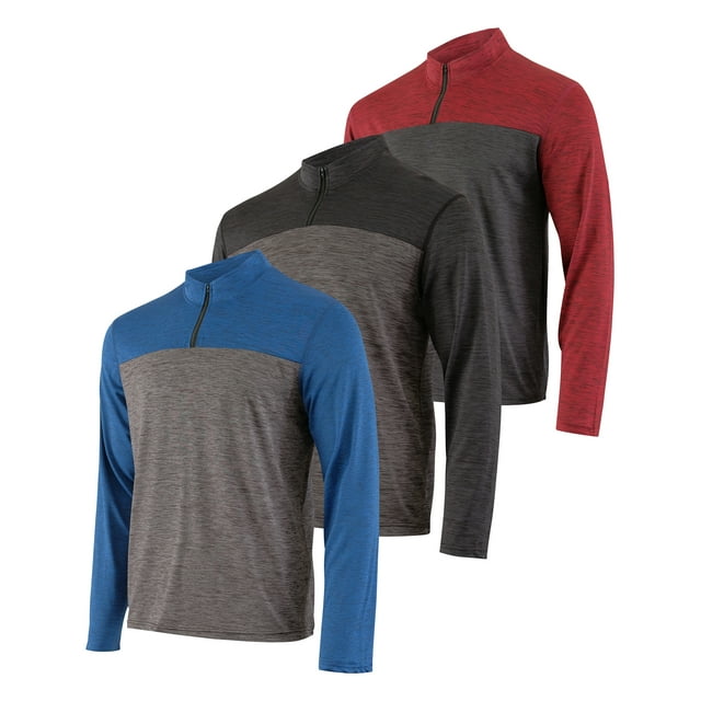 Real Essentials 3 Pack: Men's Dry-Fit Active Quarter Zip Long Sleeve ...