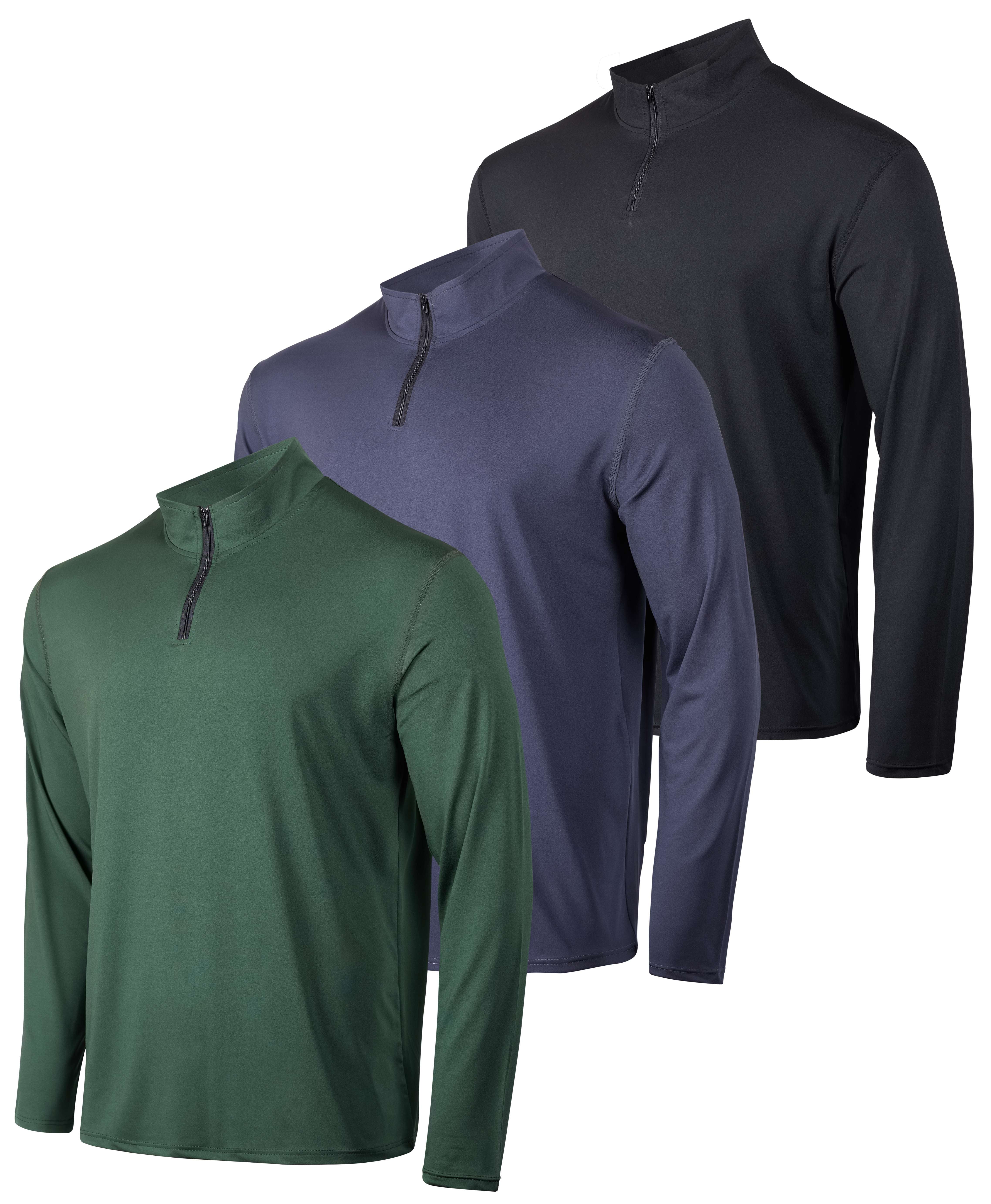 Real Essentials 3 Pack: Men's Dry-Fit Active Quarter Zip Long Sleeve ...
