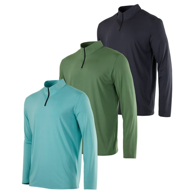 Real Essentials 3 Pack: Men's Dry-Fit Active Quarter Zip Long Sleeve ...