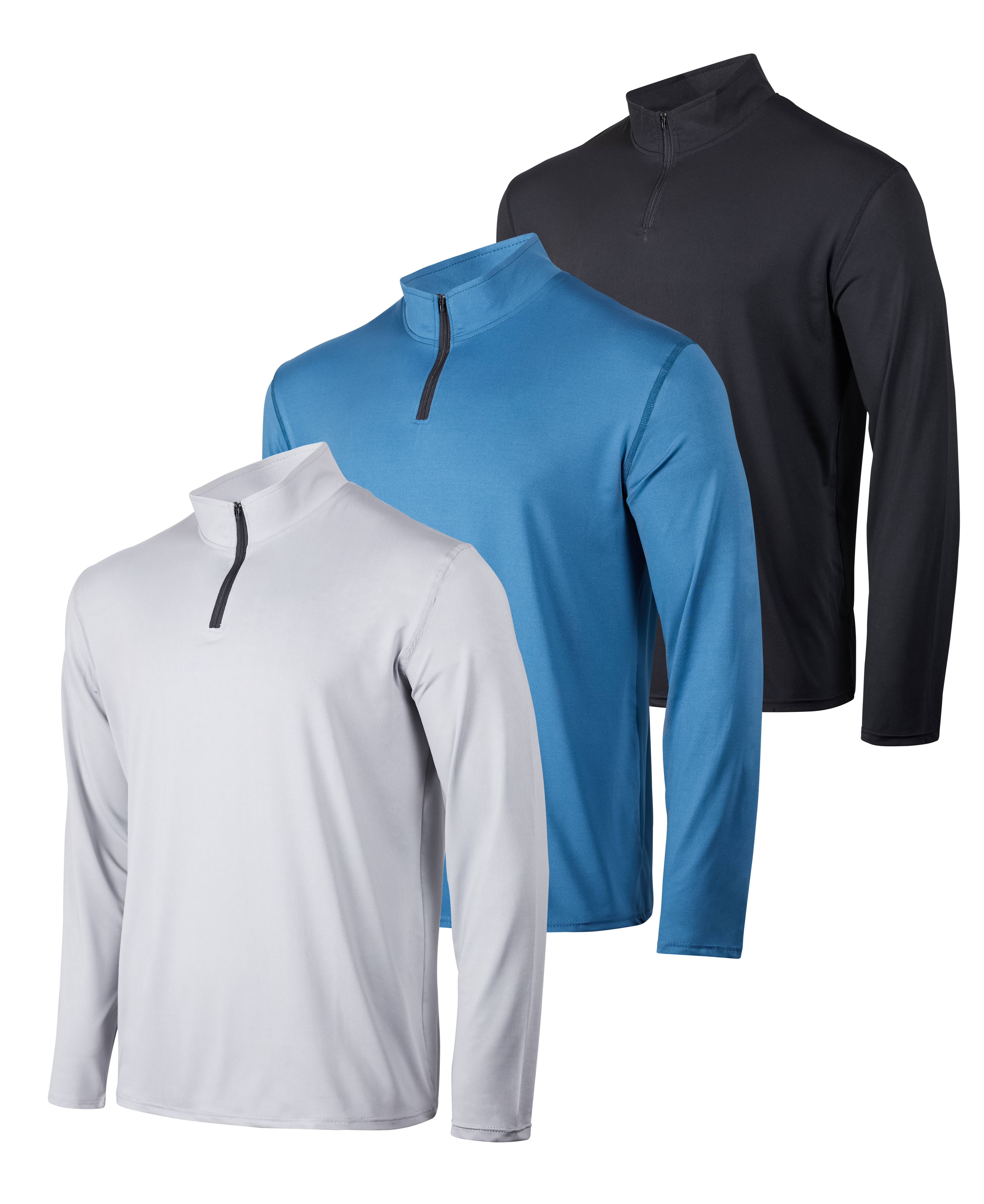 Real Essentials 3 Pack: Men's Dry-Fit Active Quarter Zip Long Sleeve ...