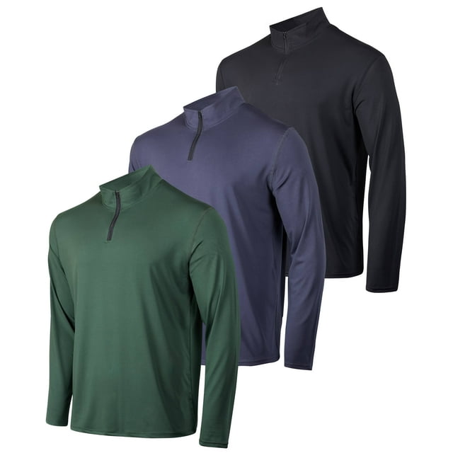 Real Essentials 3 Pack: Men's Dry-Fit Active Quarter Zip Long Sleeve ...
