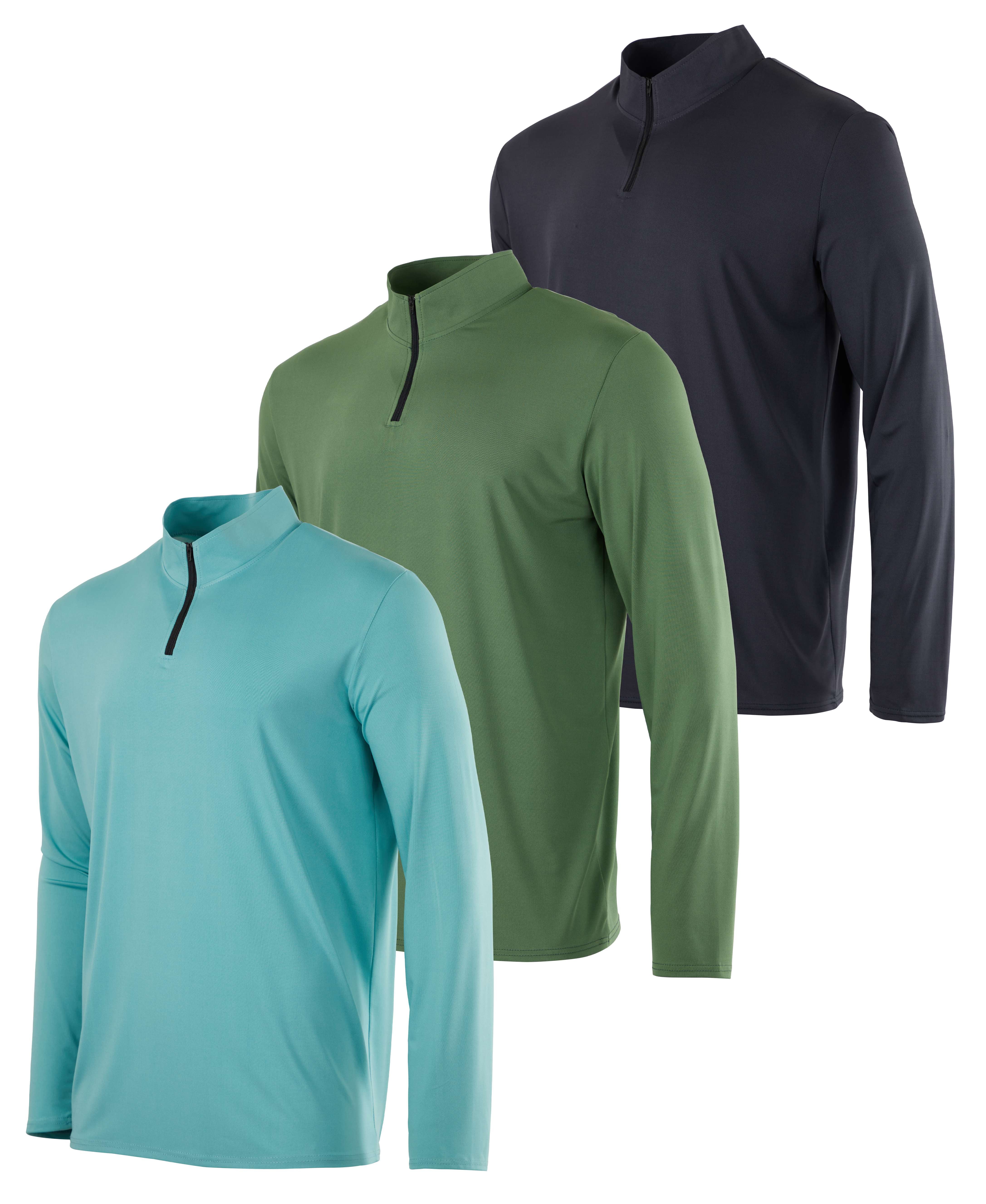 Real Essentials 3 Pack: Men's Dry-Fit Active Quarter Zip Long Sleeve ...
