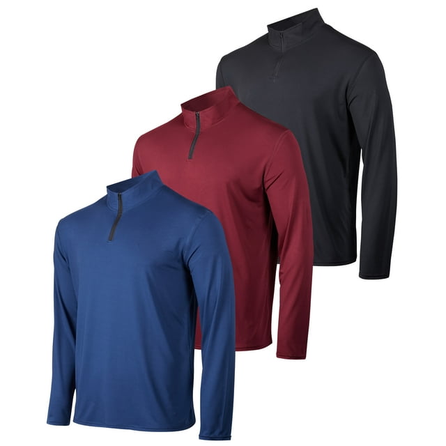 Real Essentials 3 Pack: Men's Dry-Fit Active Quarter Zip Long Sleeve ...