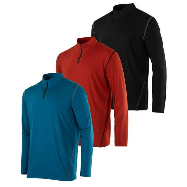 Real Essentials 3 Pack: Men's Dry-Fit Active Quarter Zip Long Sleeve ...
