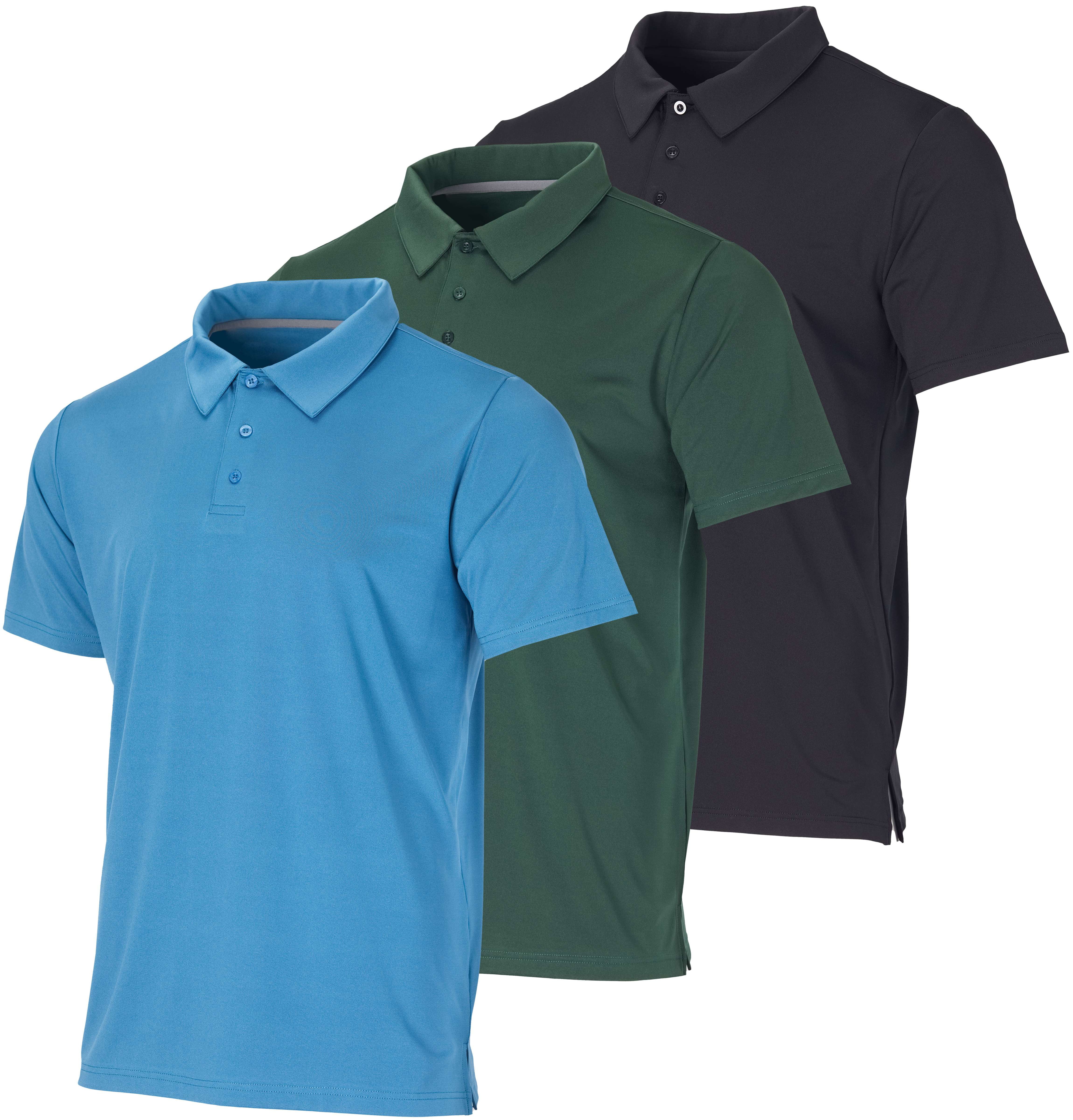 Real Essentials 3 Pack: Men's Dry-Fit Short Sleeve Polo Shirt - Performance Golf Moisture ...